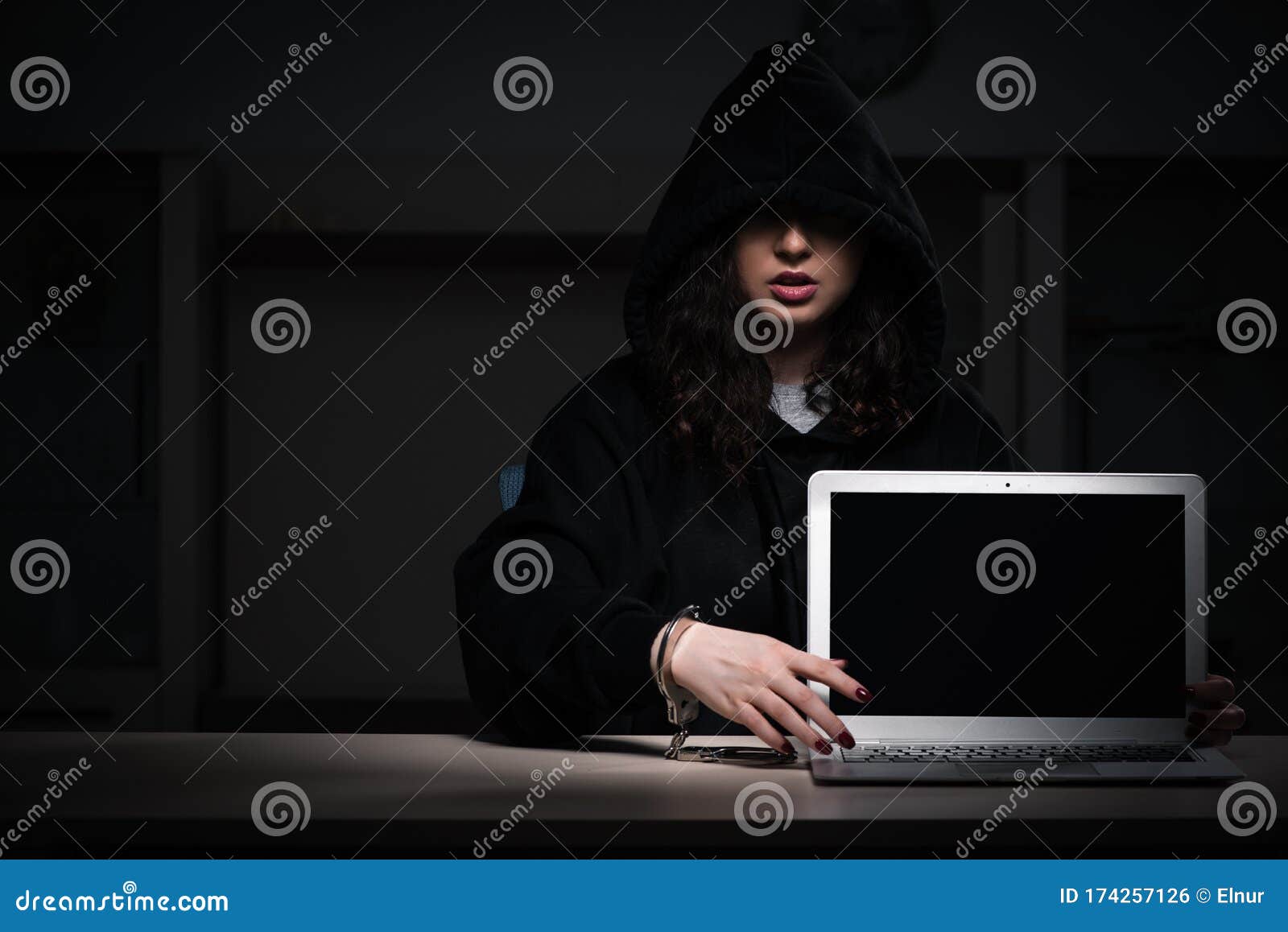 Female Hacker Hacking Security Firewall Late in Office Stock Photo ...