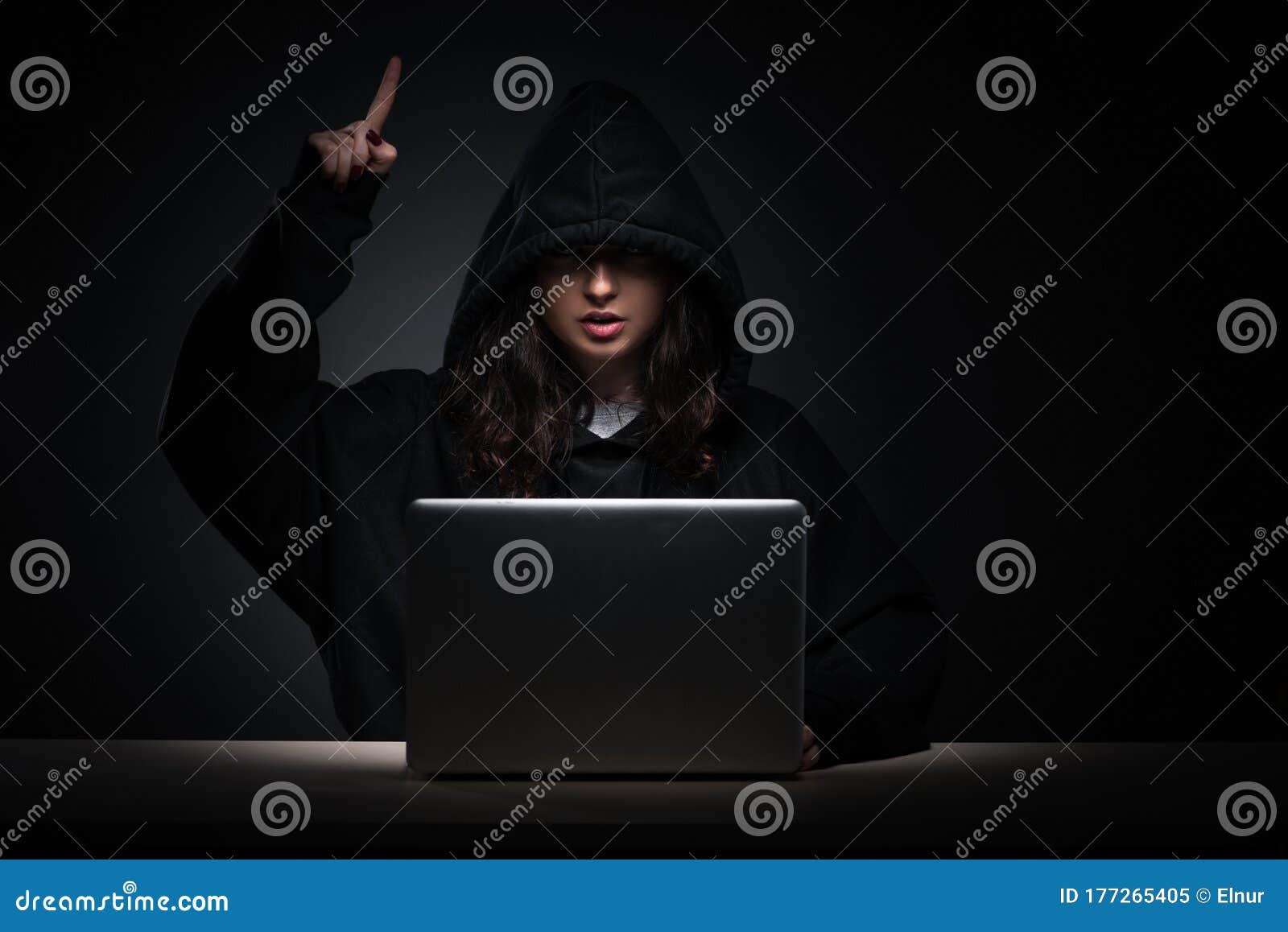 Female Hacker Hacking Security Firewall Late in Office Stock Image ...