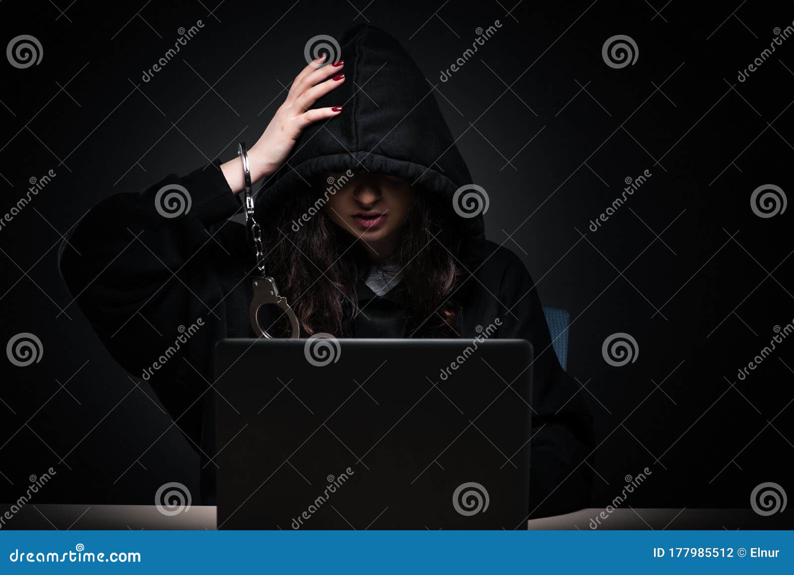 Female Hacker Hacking Security Firewall Late in Office Stock Photo ...