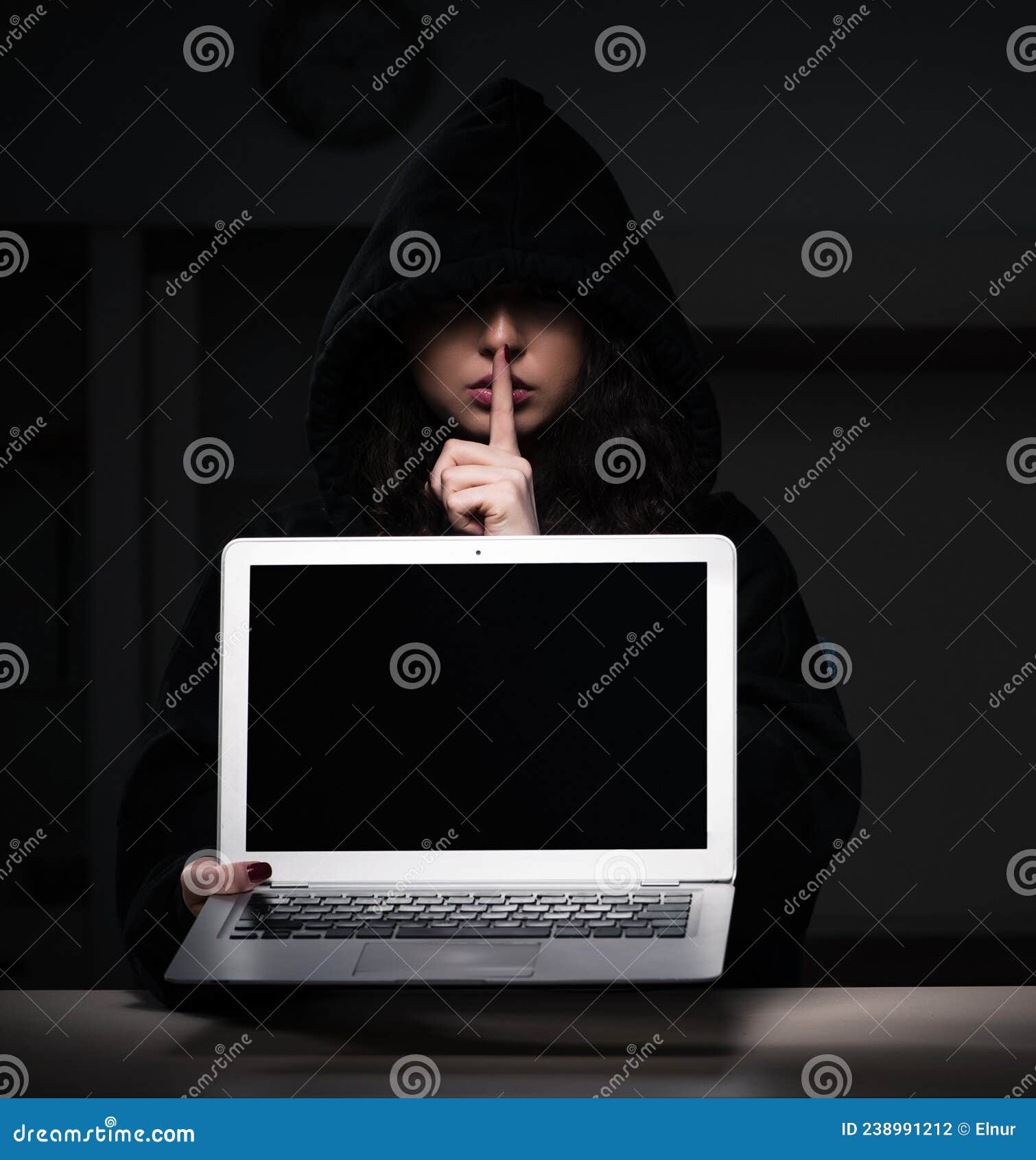 Female Hacker Hacking Security Firewall Late in Office Stock Photo ...