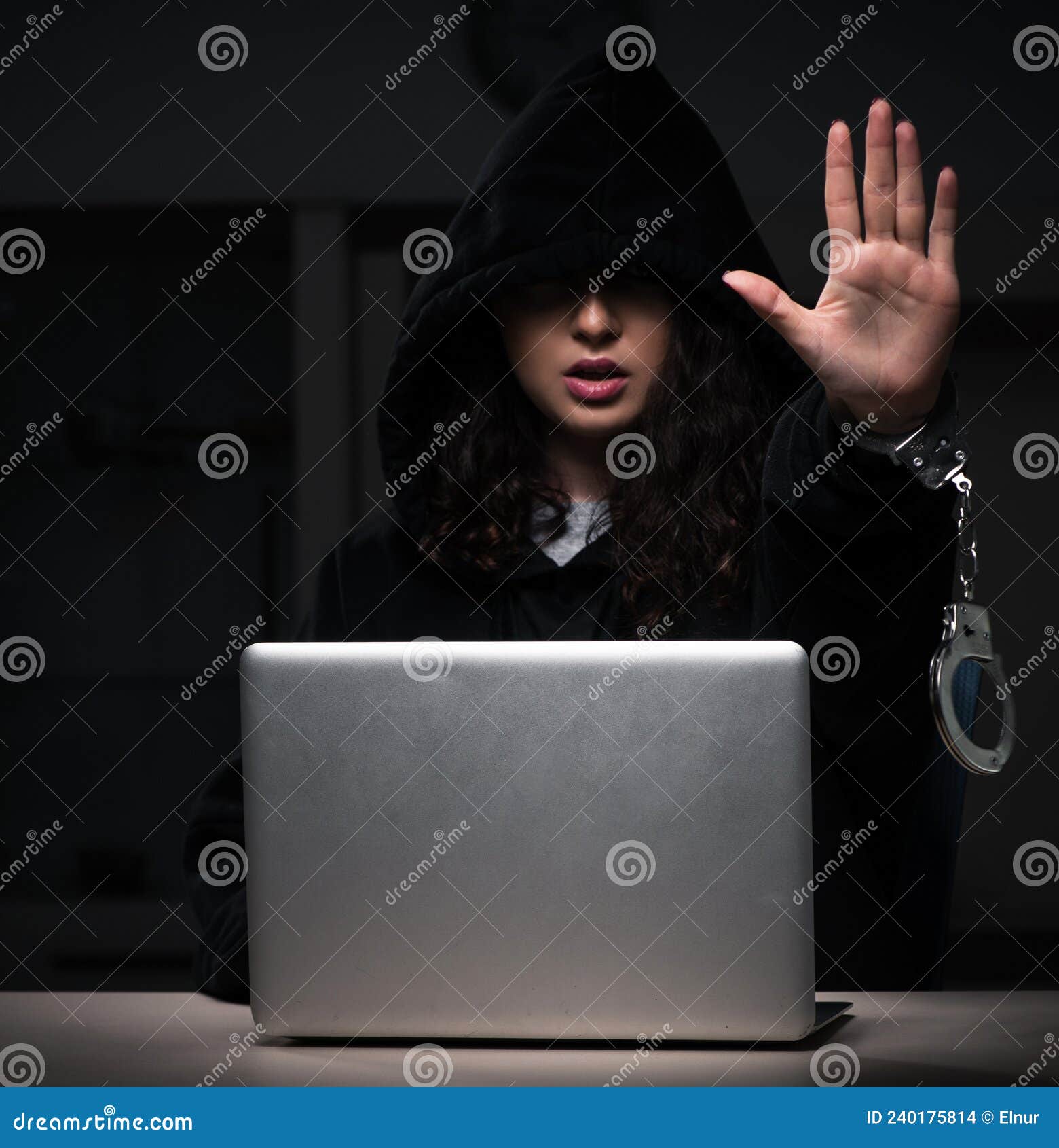 Female Hacker Hacking Security Firewall Late in Office Stock Photo ...