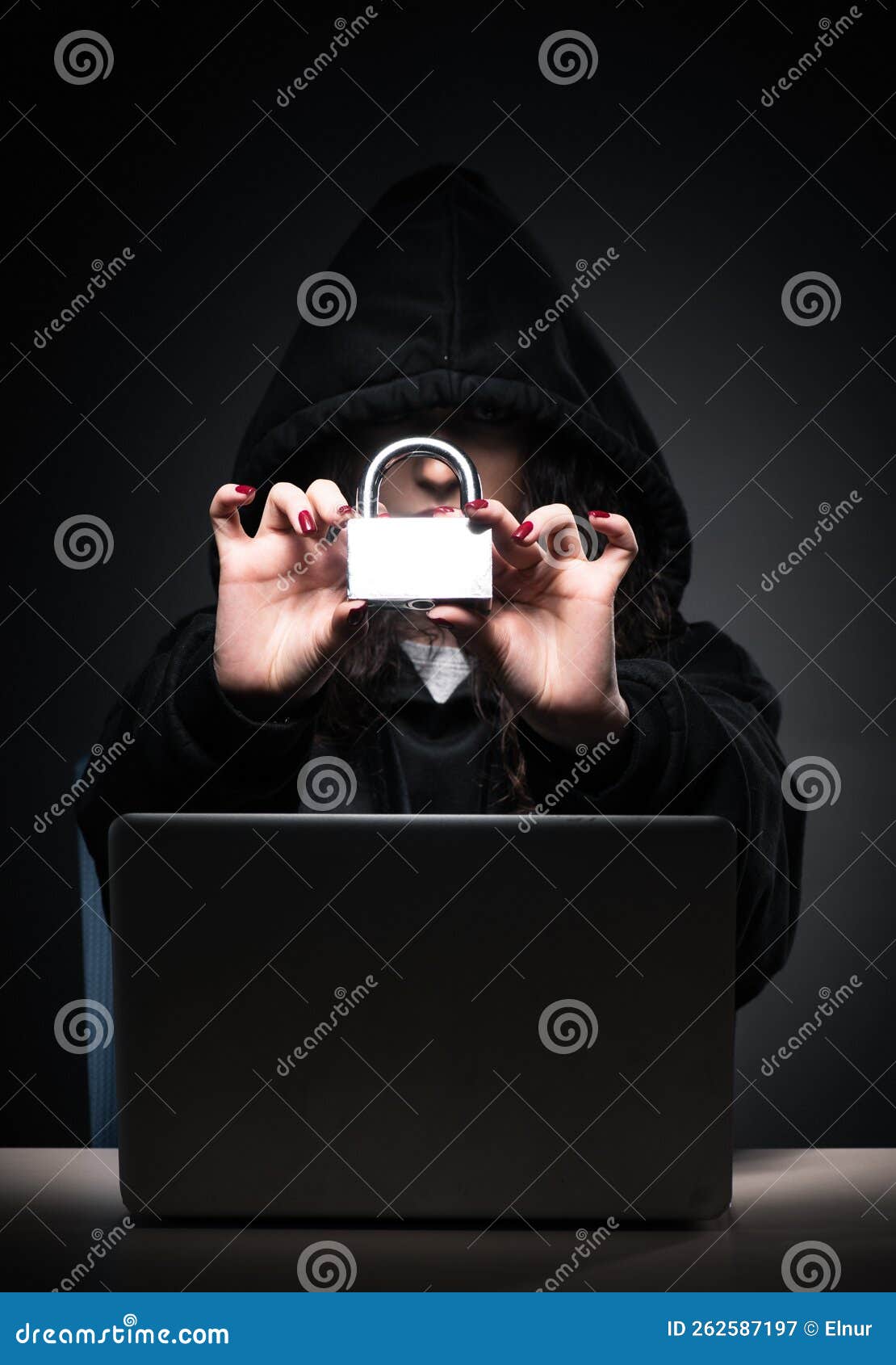 Female Hacker Hacking Security Firewall Late in Office Stock Image ...