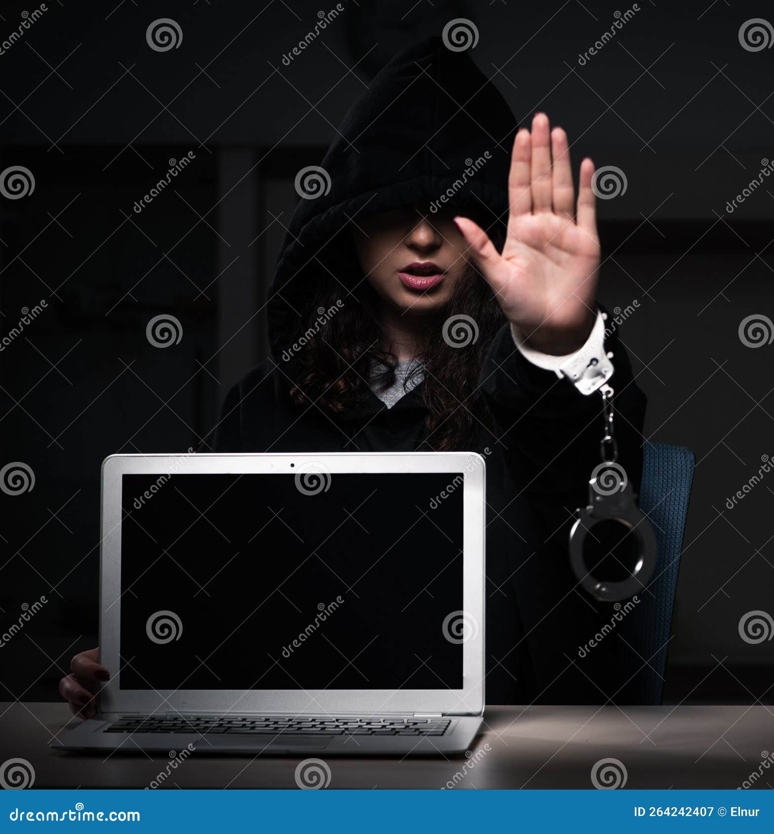 Female Hacker Hacking Security Firewall Late in Office Stock Image ...