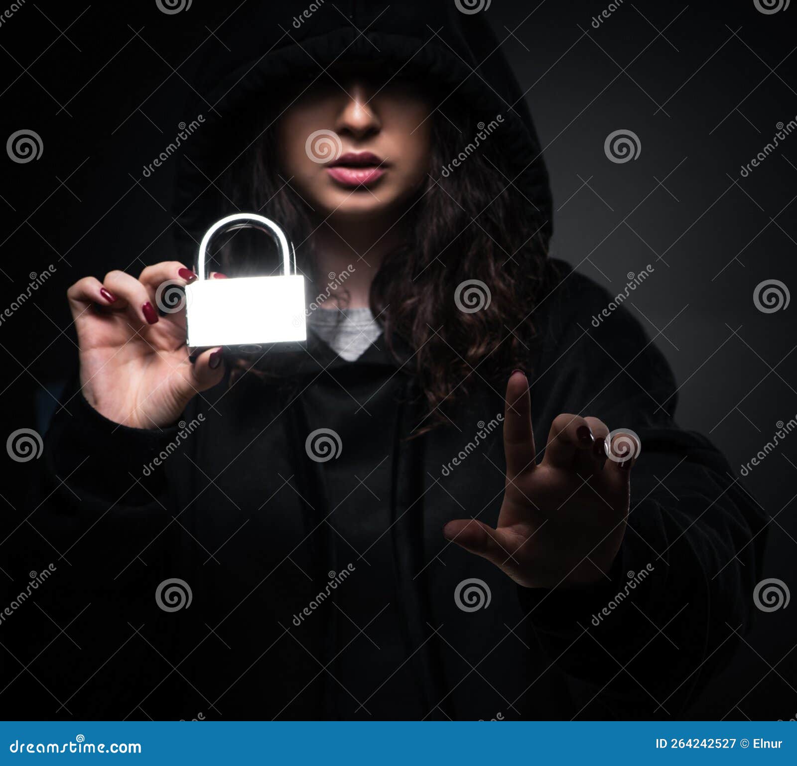 Female Hacker Hacking Security Firewall Late in Office Stock Image ...