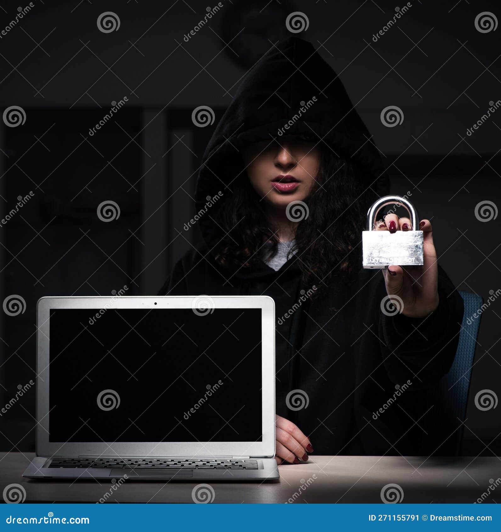 Female Hacker Hacking Security Firewall Late in Office Stock Image ...
