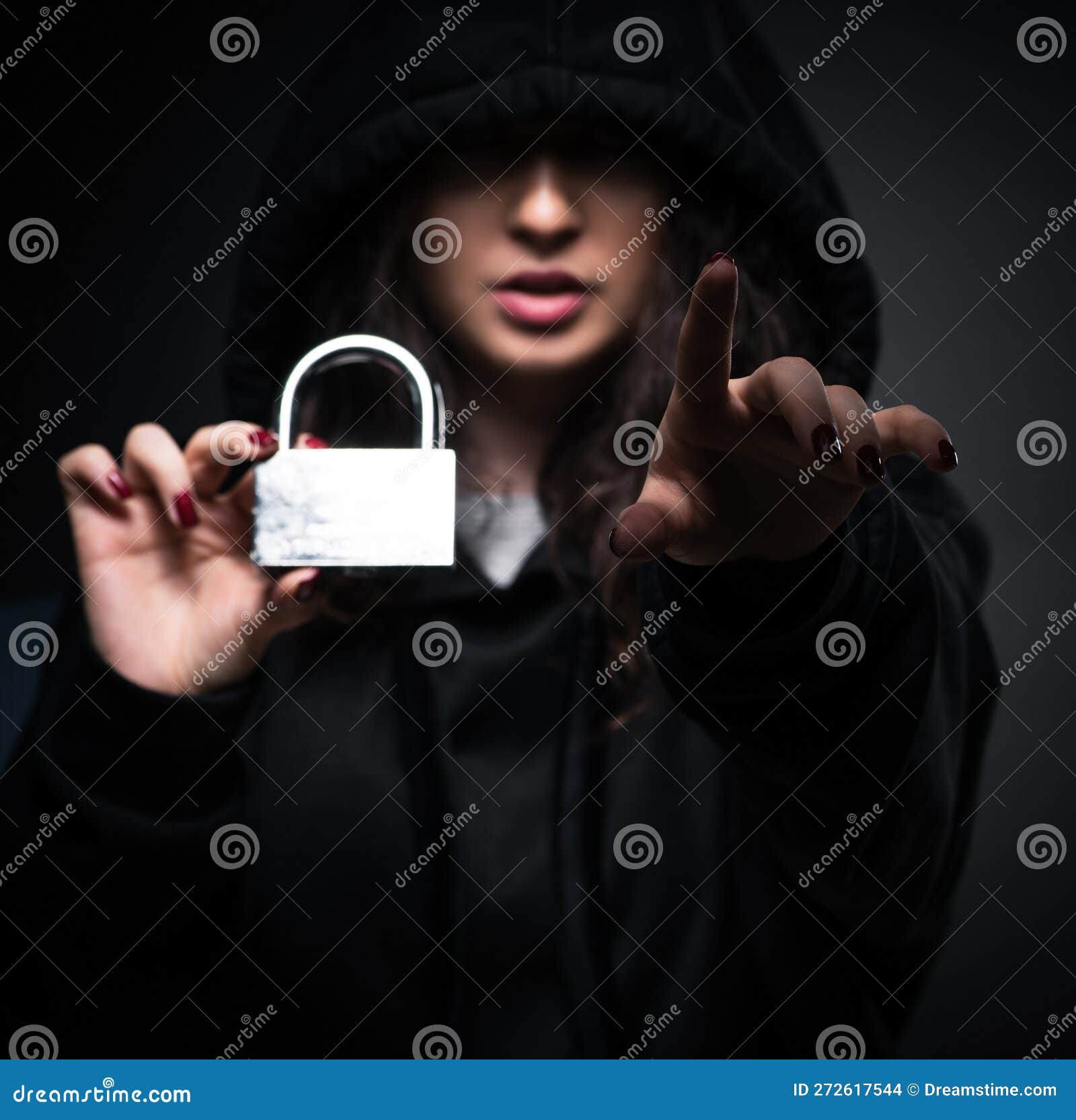 Female Hacker Hacking Security Firewall Late in Office Stock Photo ...