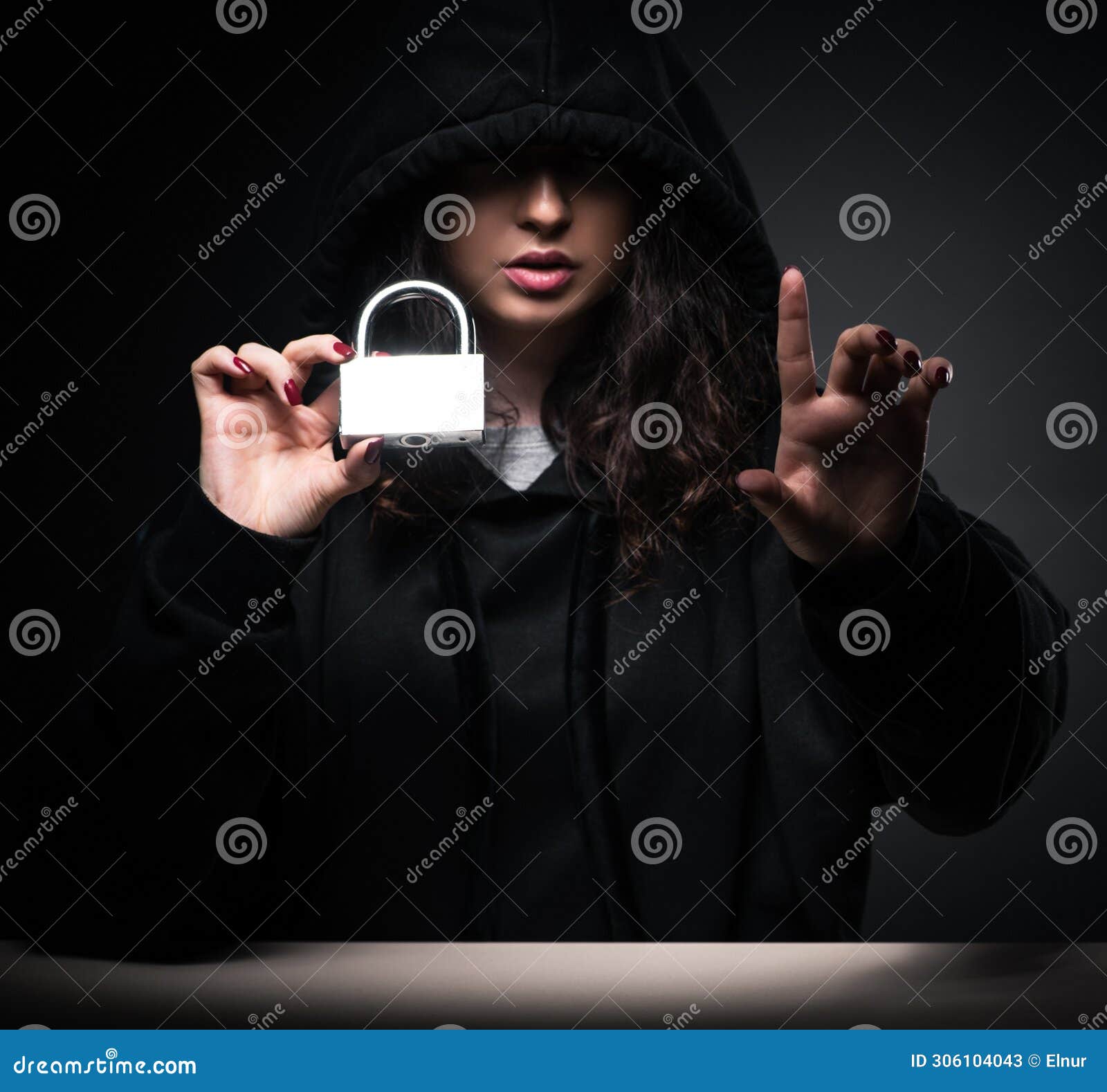 Female Hacker Hacking Security Firewall Late in Office Stock Image ...