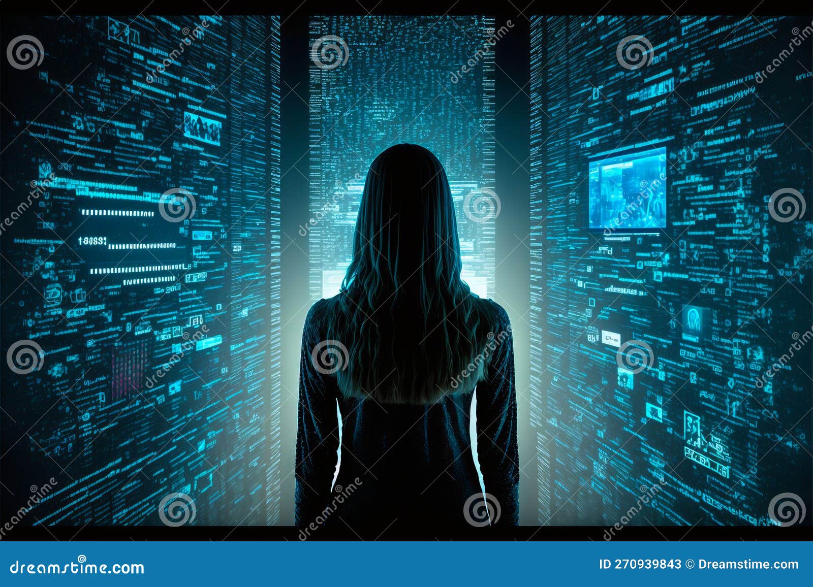 Female Hacker in Virtual World. Generative Ai Stock Illustration ...