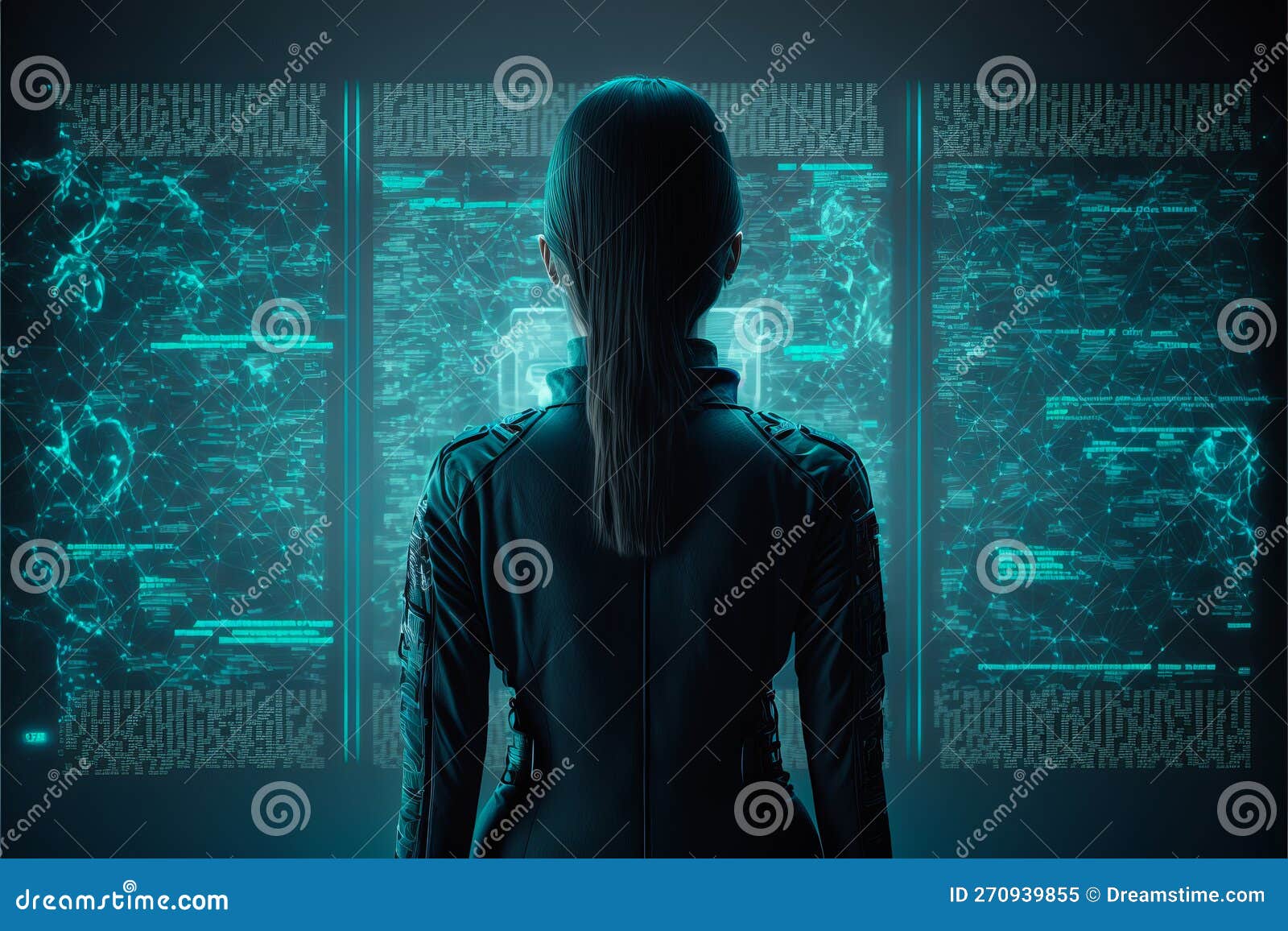 Female Hacker in Virtual World. Generative Ai Stock Illustration ...