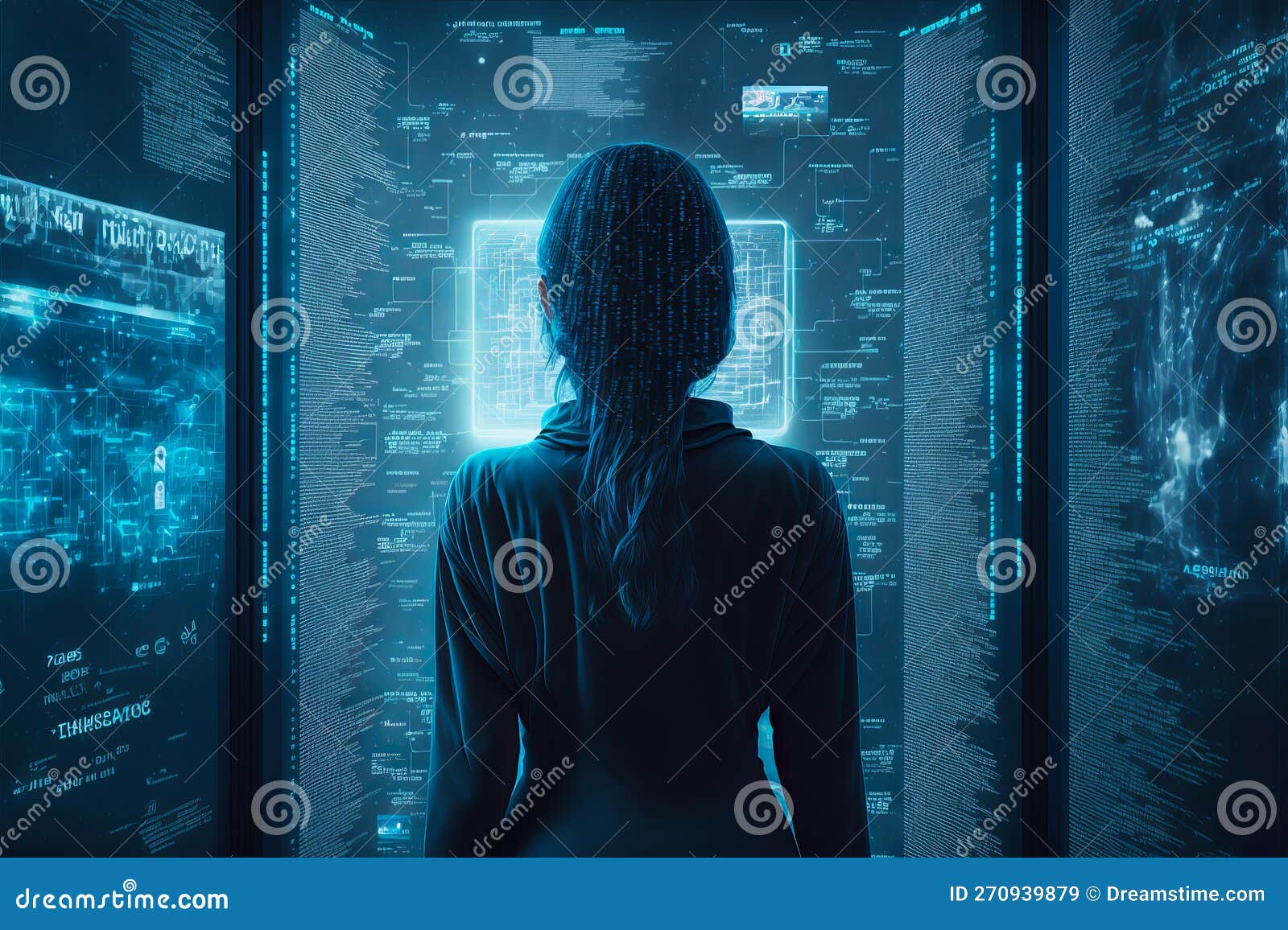 Female Hacker in Virtual World. Generative Ai Stock Illustration ...