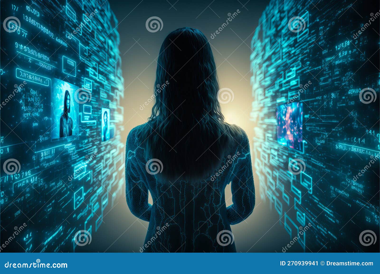Female Hacker in Virtual World. Generative Ai Stock Illustration ...