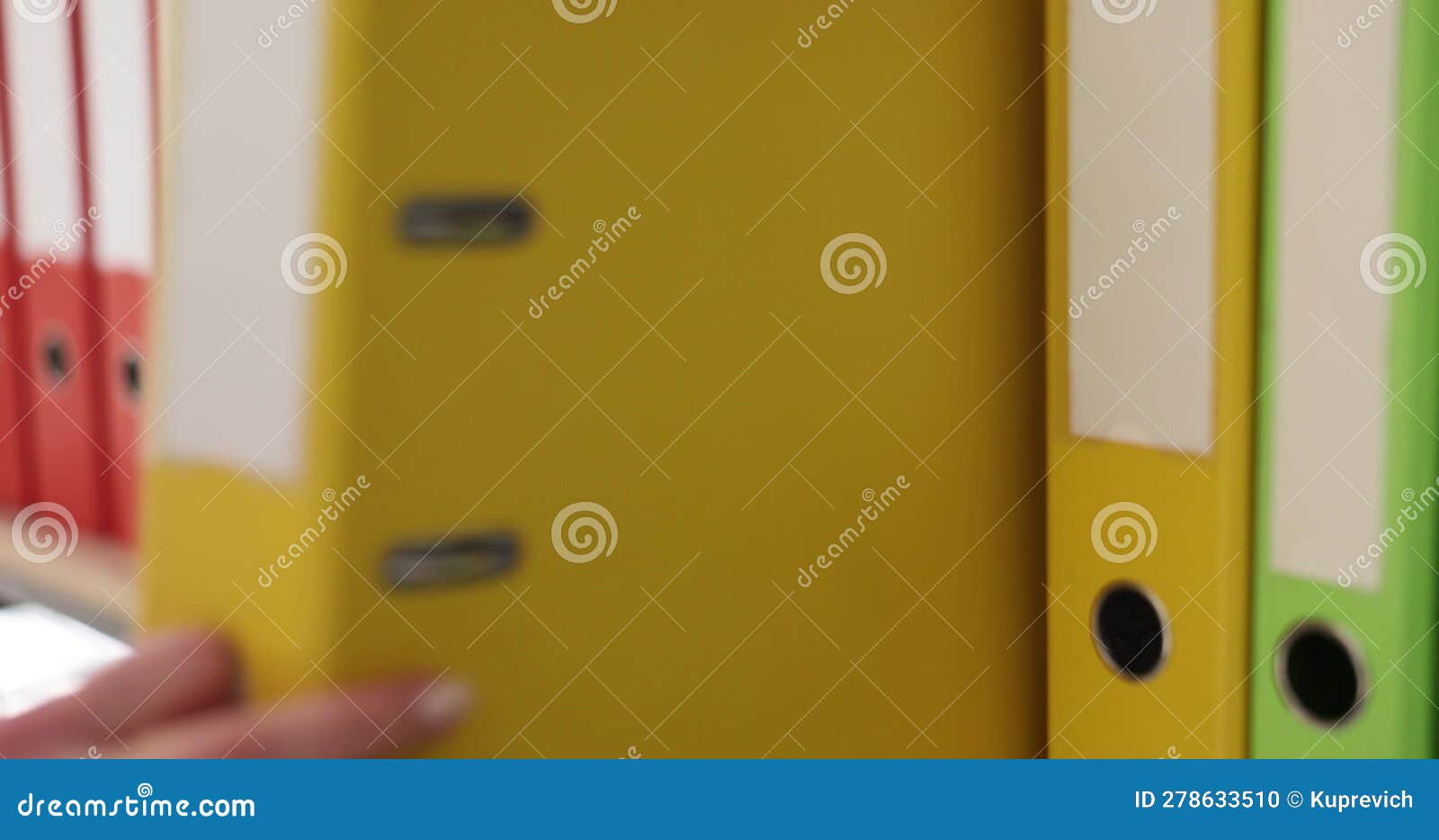 Female Hand of Accountant Pulls Binder Folder from Storage Shelf Stock ...