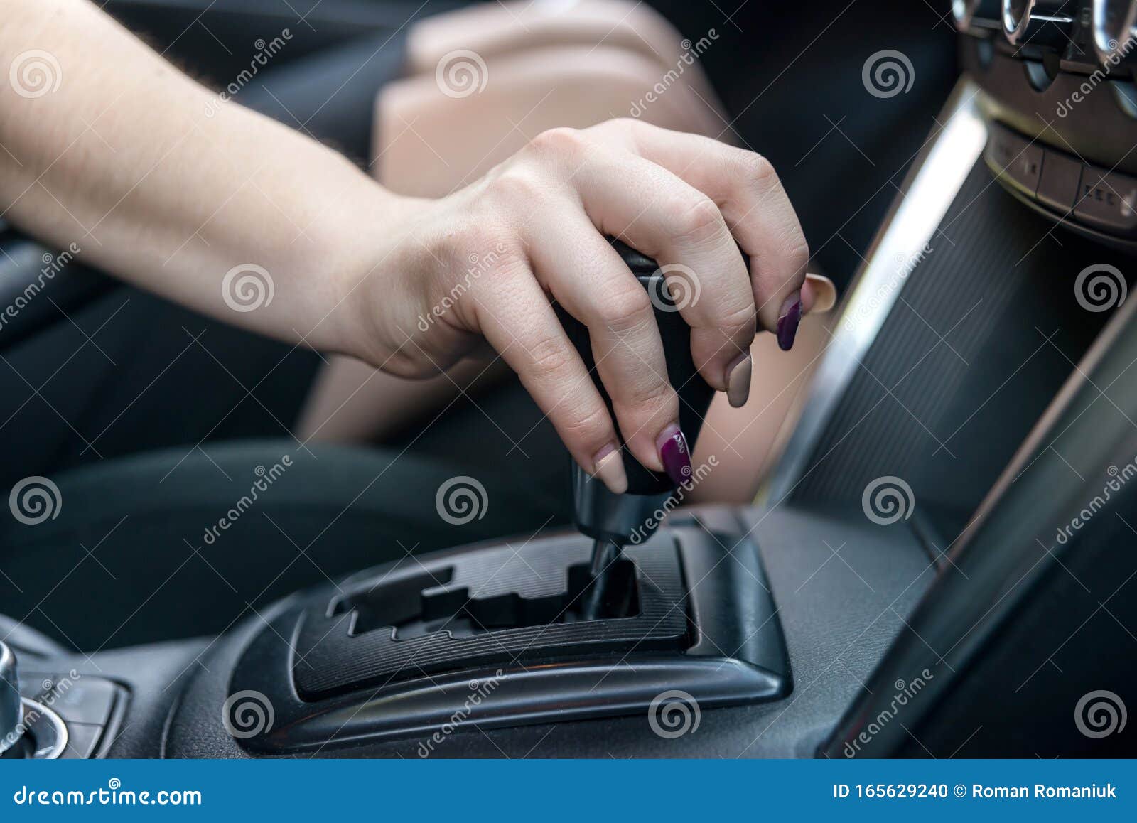 Female Hand on Automatic Transmission Car Lever Stock Photo - Image of ...