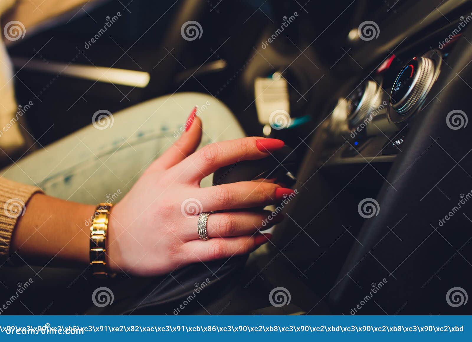 Female Hand on Automatic Transmission Lever, Close Up. Stock Image ...