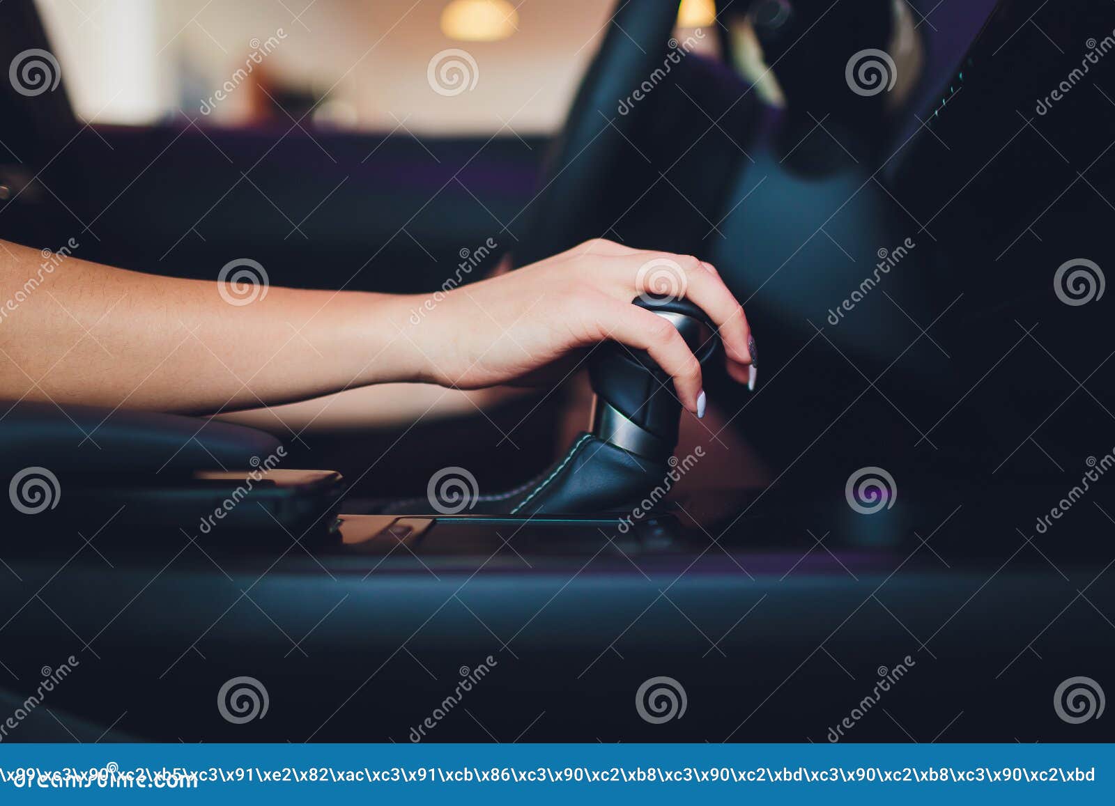 Female Hand on Automatic Transmission Lever, Close Up. Stock Photo ...