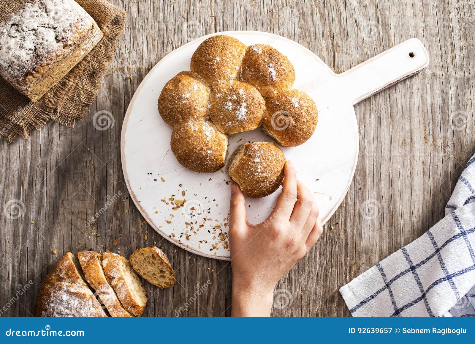 Female Hand Breaking Freshly Baked Bread Stock Image - Image of food ...