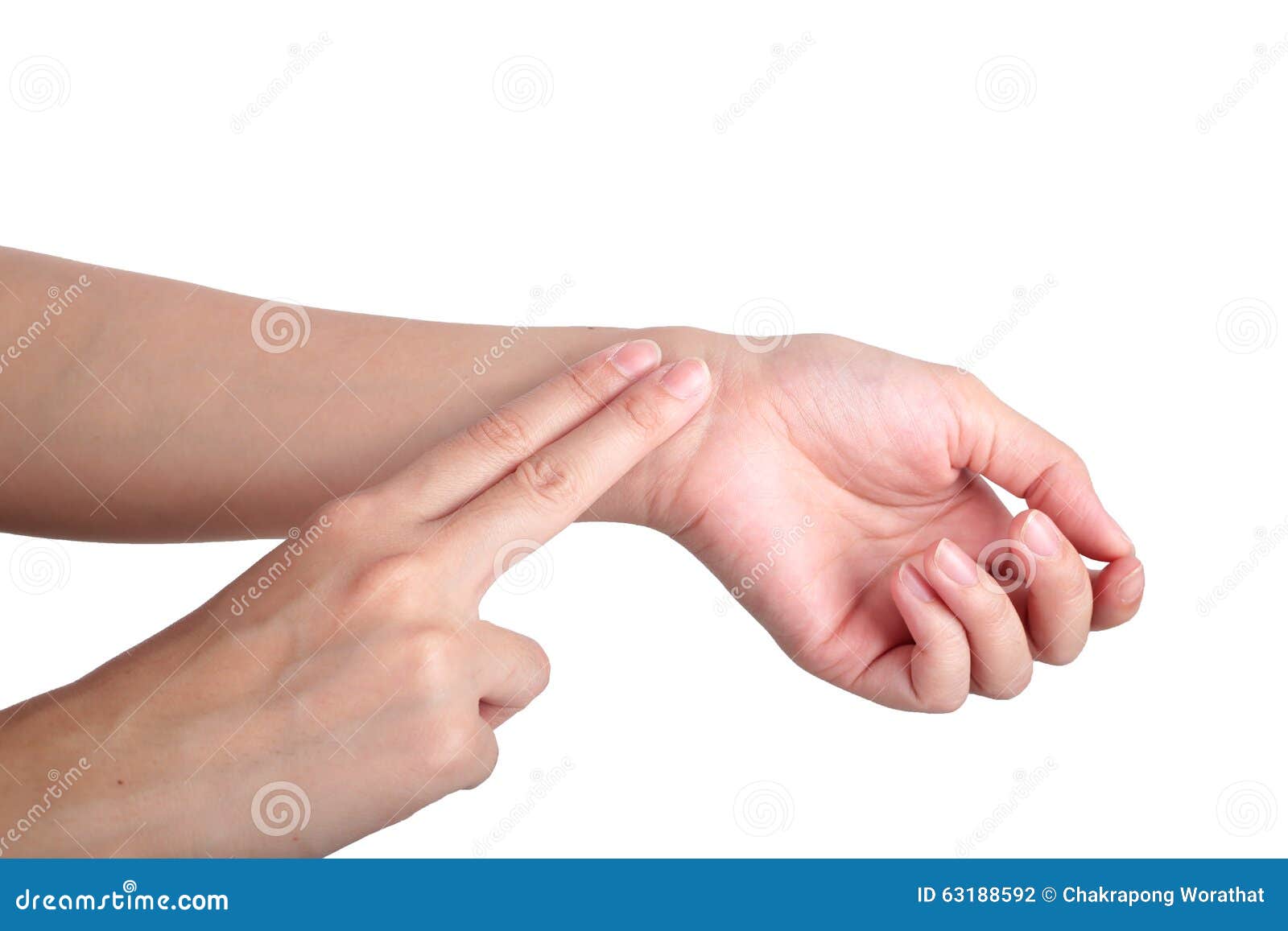 Female Hand Checking Pulse On White Background. Stock Photo - Image of ...