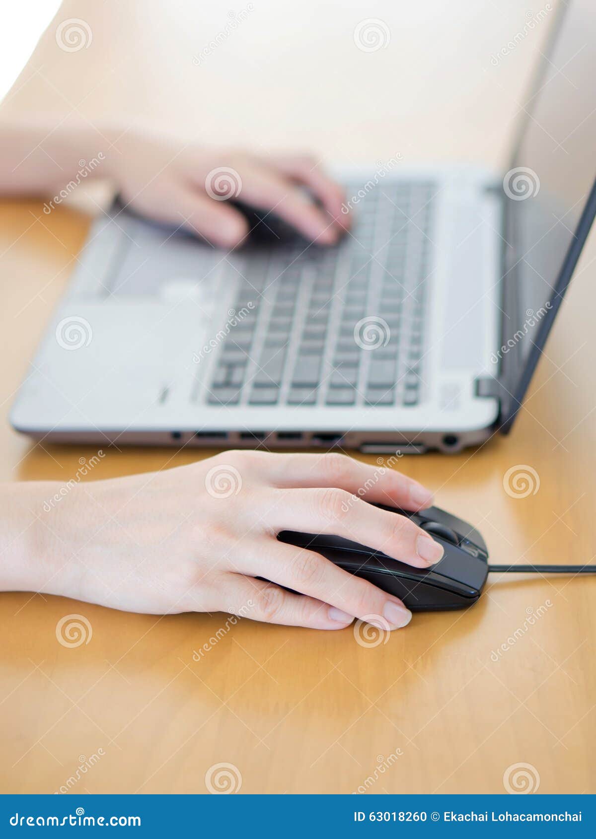 Female Hand with Computer Mouse on Table, Closeup Stock Photo - Image ...