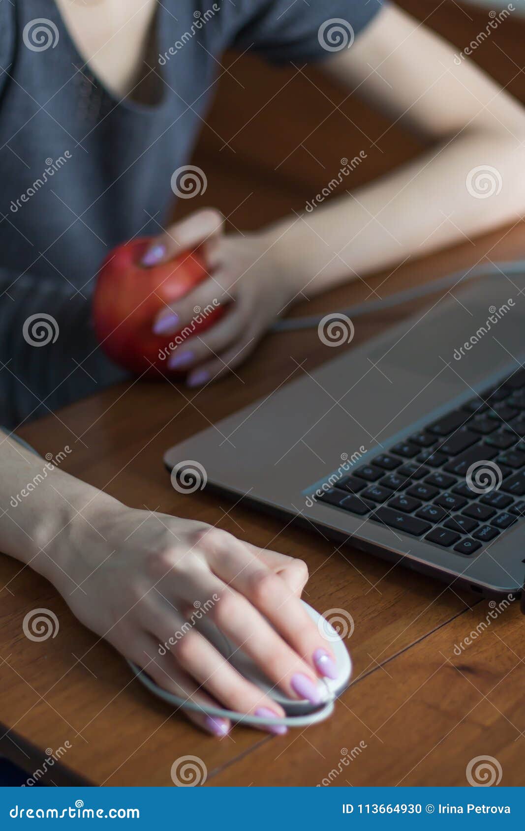 Female Hand on Computer Mouse Work on Laptop Stock Photo - Image of ...