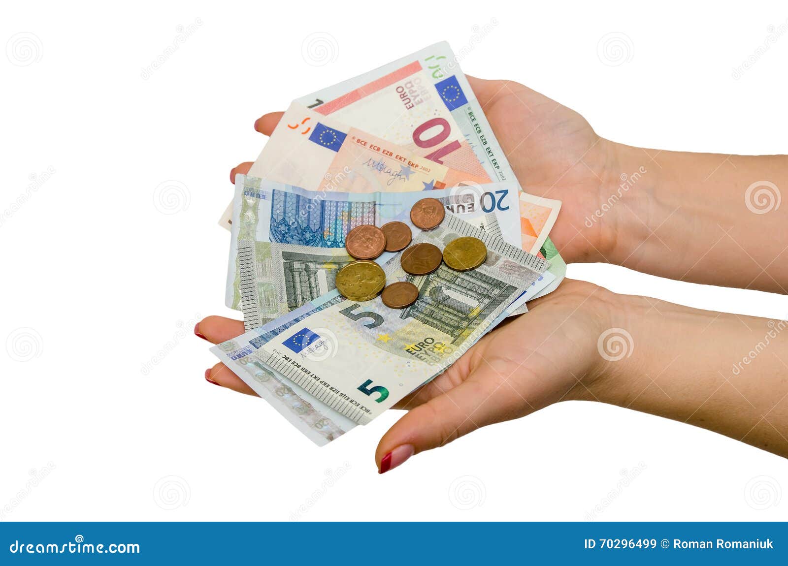 Female Hand with Different Euro Isolated Stock Image - Image of money ...