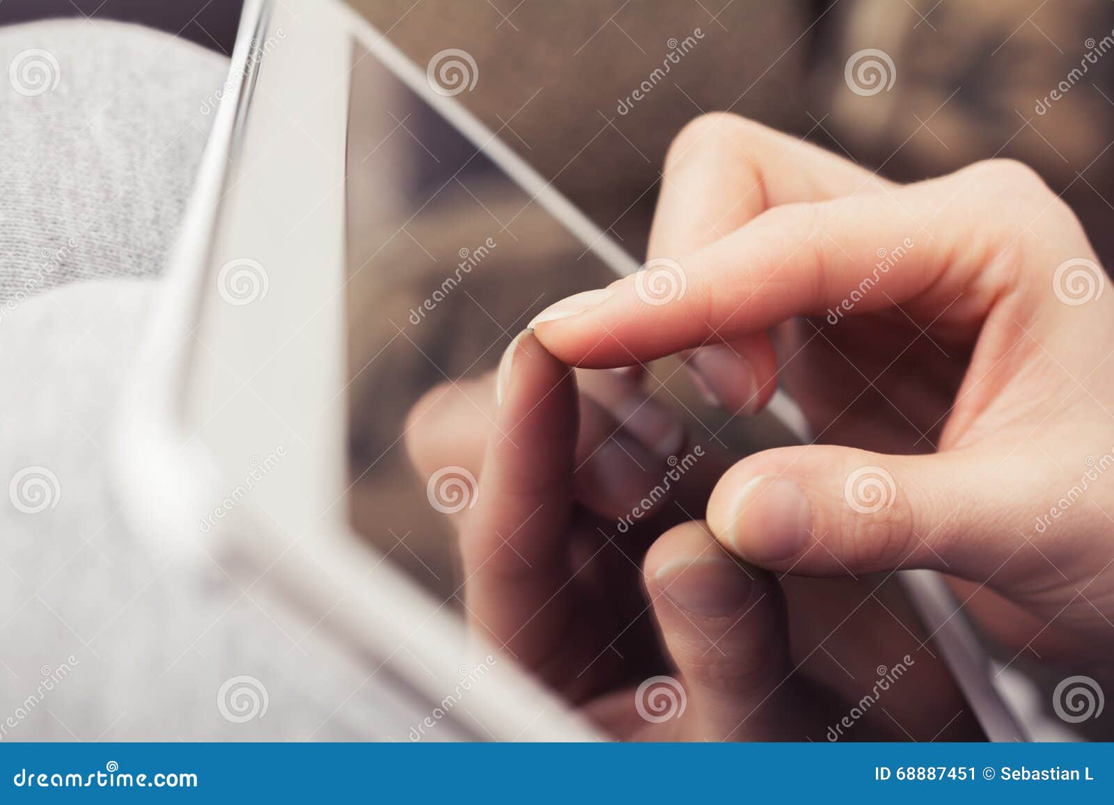 Female Hand Doing Zoom Gesture on Blank Display of a Business Tablet ...