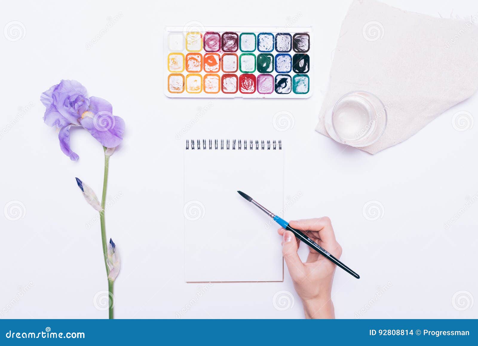 Female Hand Drawing in a Notebook with Watercolors Stock Photo - Image ...