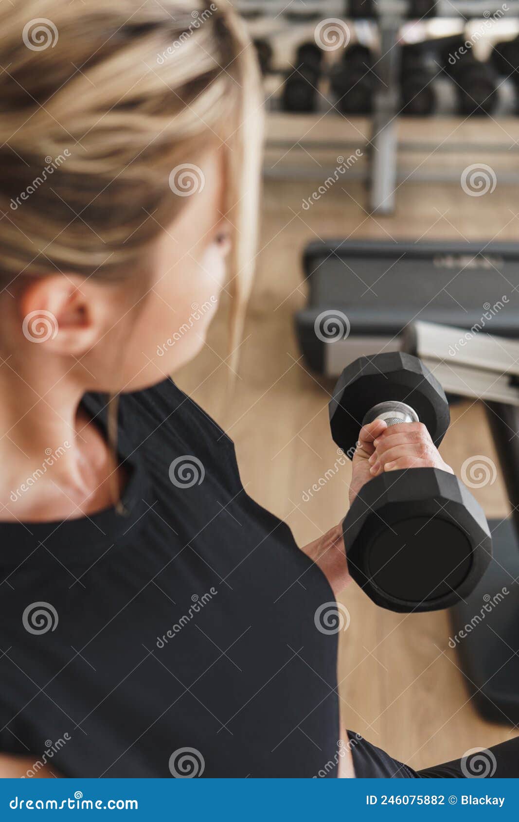 Female Hand with a Dumbbell during Biceps Curl Exercise Stock Photo ...