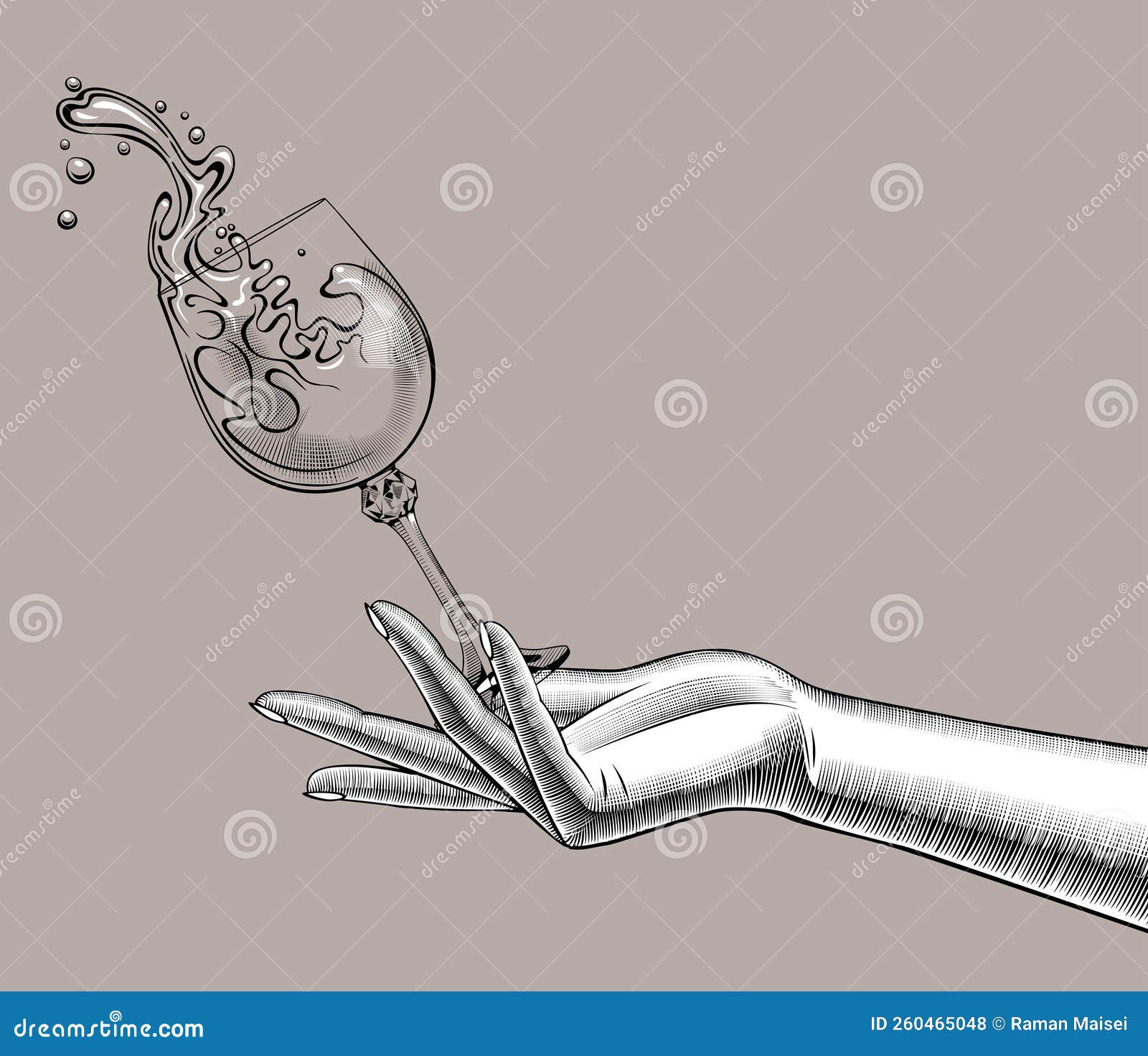 Female Hand with a Falling Glass with Splashed Wine Stock Vector ...