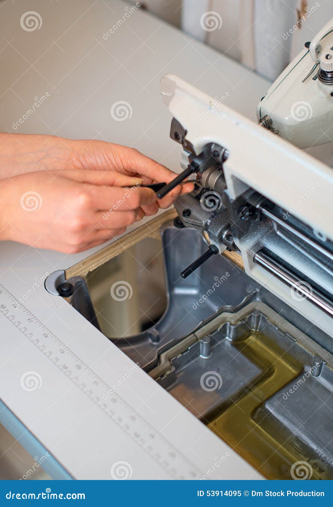 Female Hand Fixing Sewing Machine. Stock Image - Image of electric ...