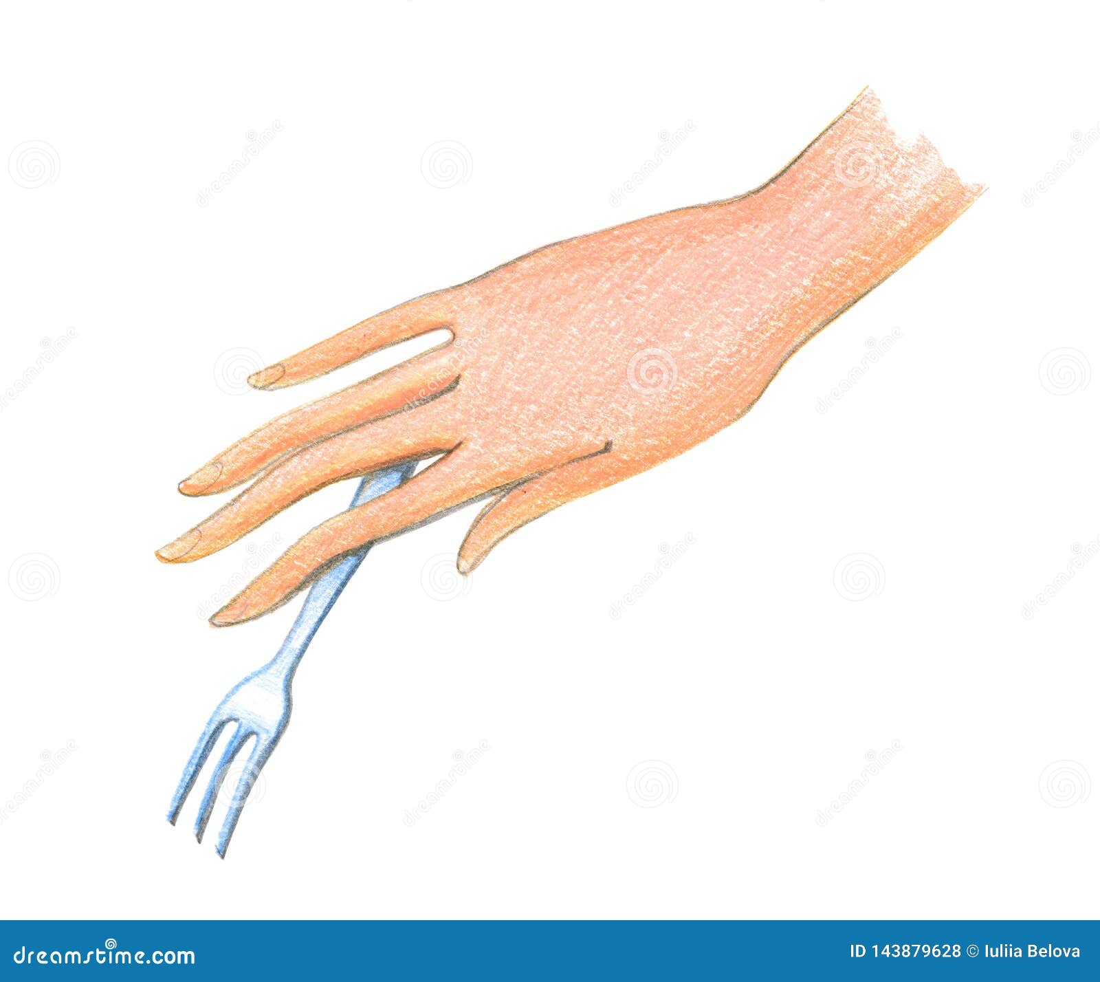 Female Hand with a Fork. Drawing with Colored Pencils Stock ...