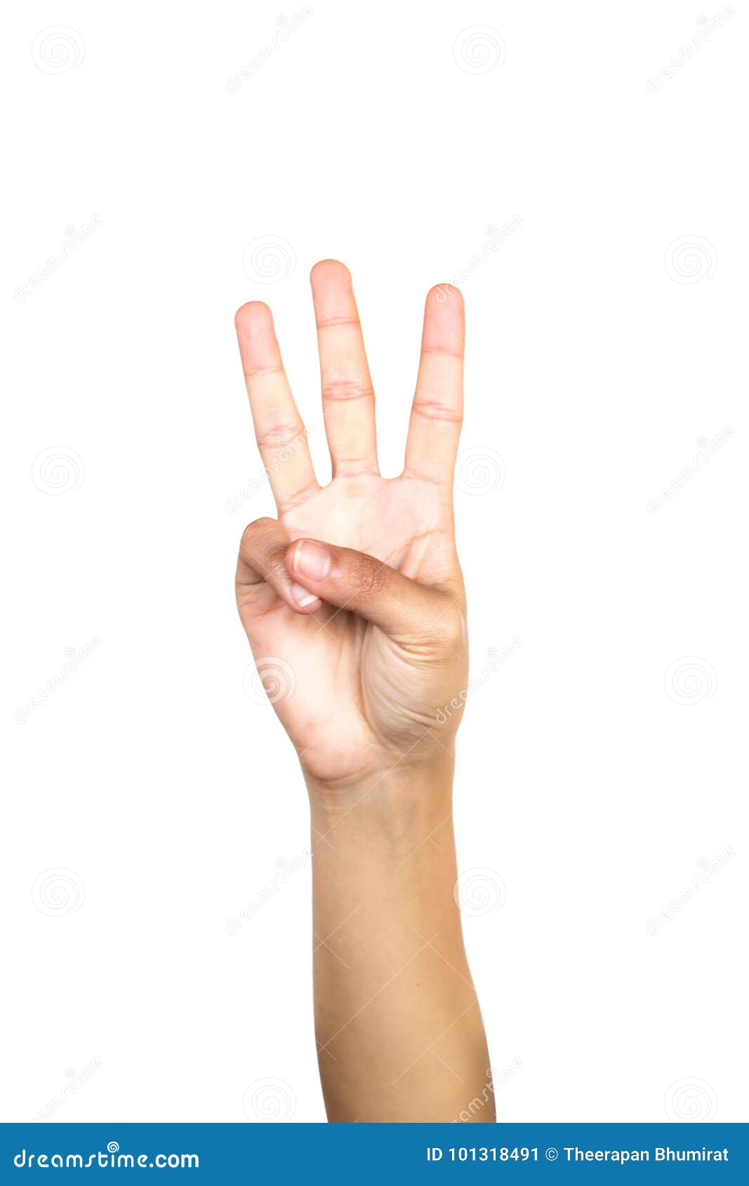 Female Hand Gesture Making Number Three on White Background Stock Image ...