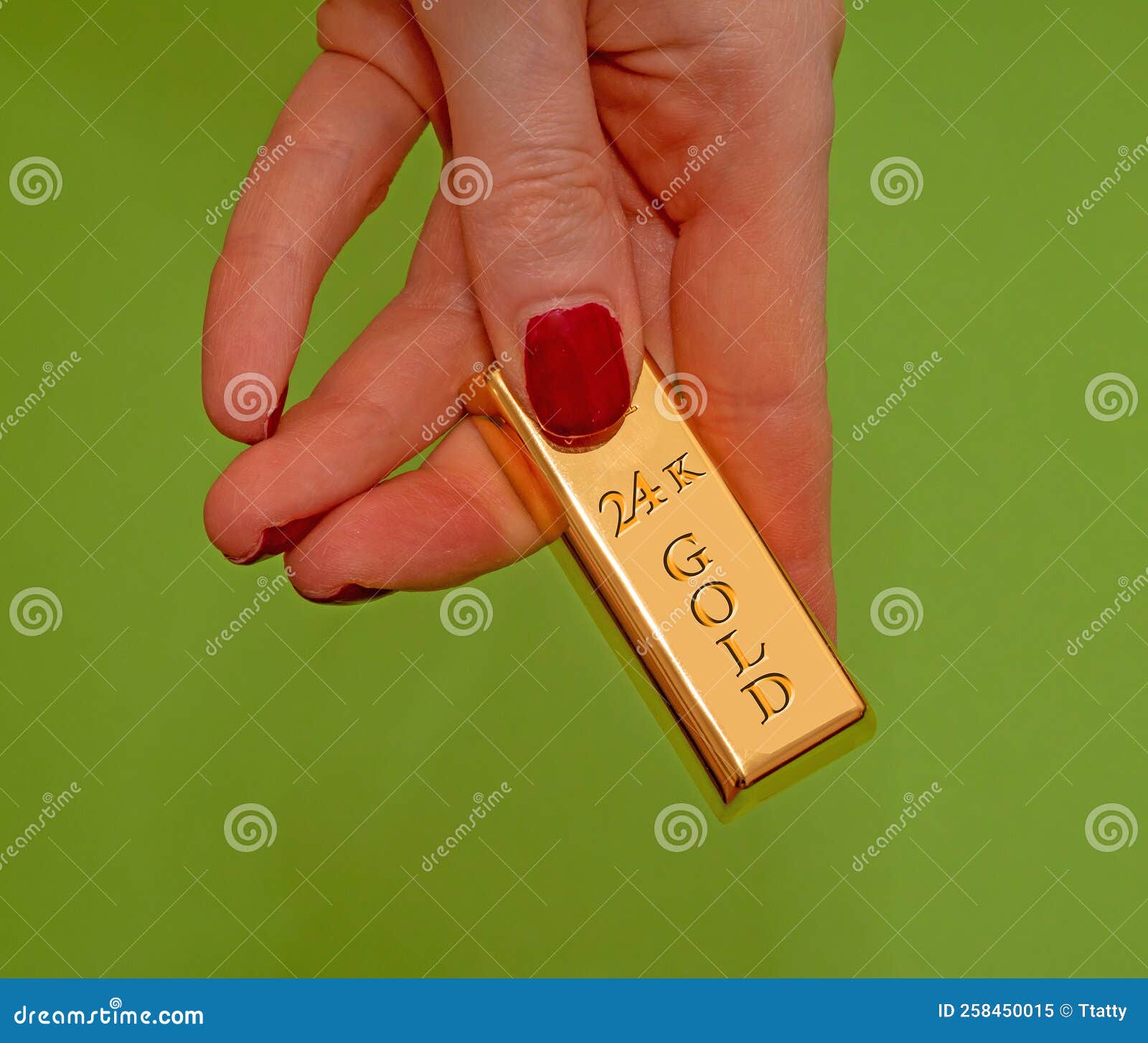Female hand with gold bar stock image. Image of concept - 258450015