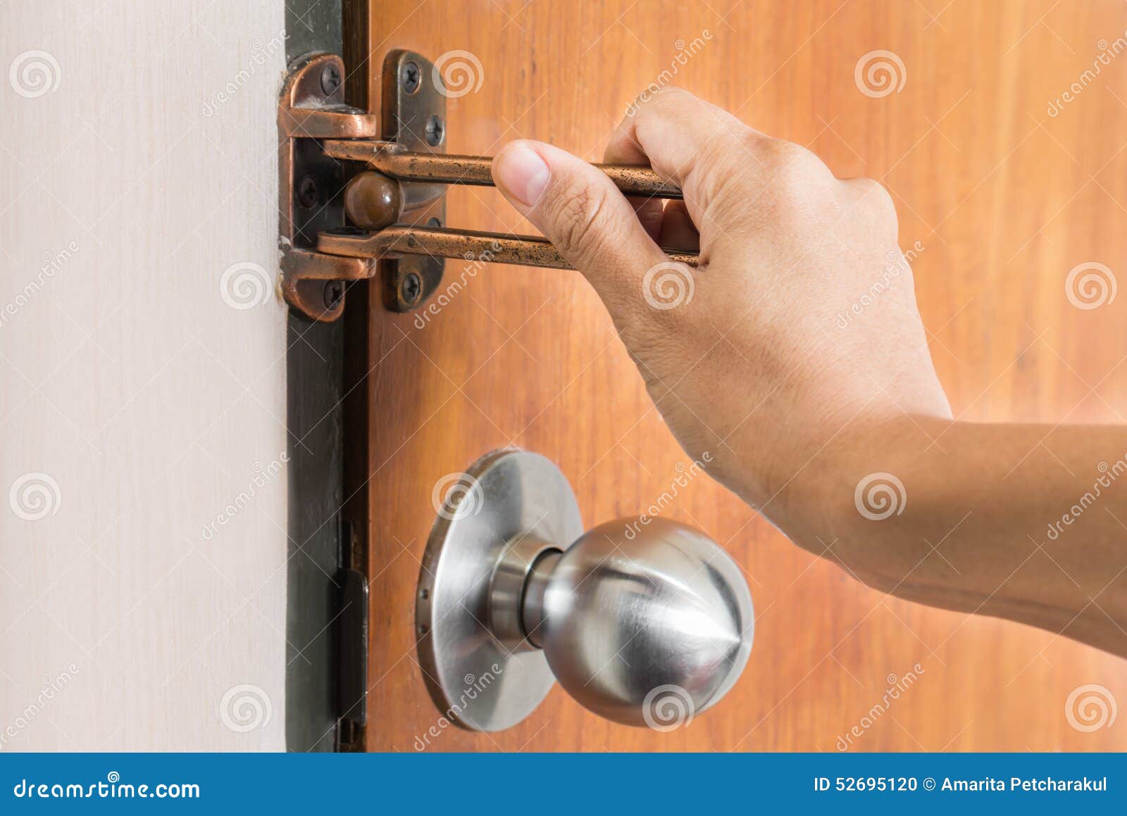 Female Hand on Handle, Opening or Closing Door Stock Photo - Image of ...