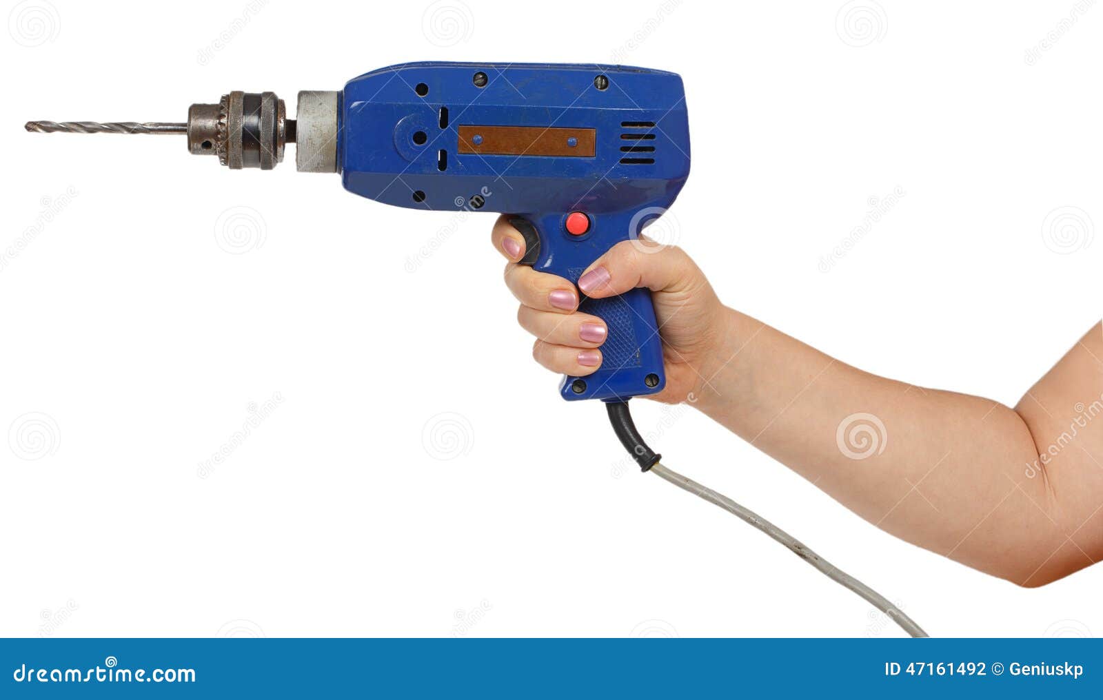 Female Hand Hold a Blue Drill Stock Photo - Image of hold, horizontal ...