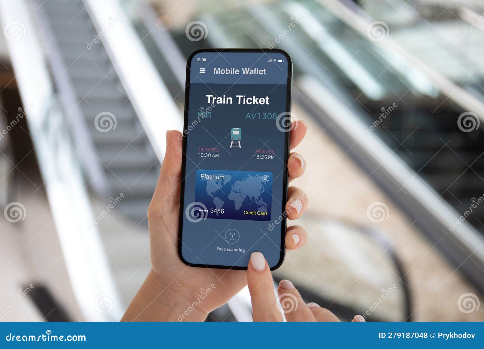 Female Hand Hold Phone with Train Ticket Application on Screen Stock ...