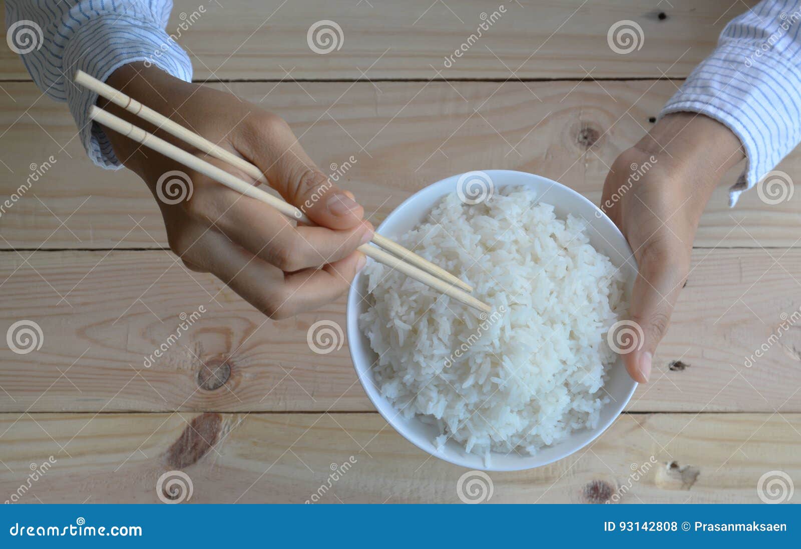 Female Hand Hold Rice in White Bowl Stock Photo - Image of bowl ...
