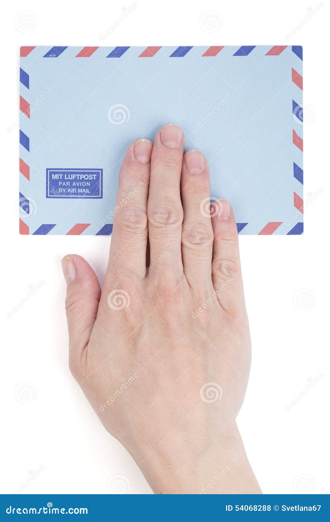 Female Hand Holding Air Mail Envelope Stock Photo - Image of hand ...