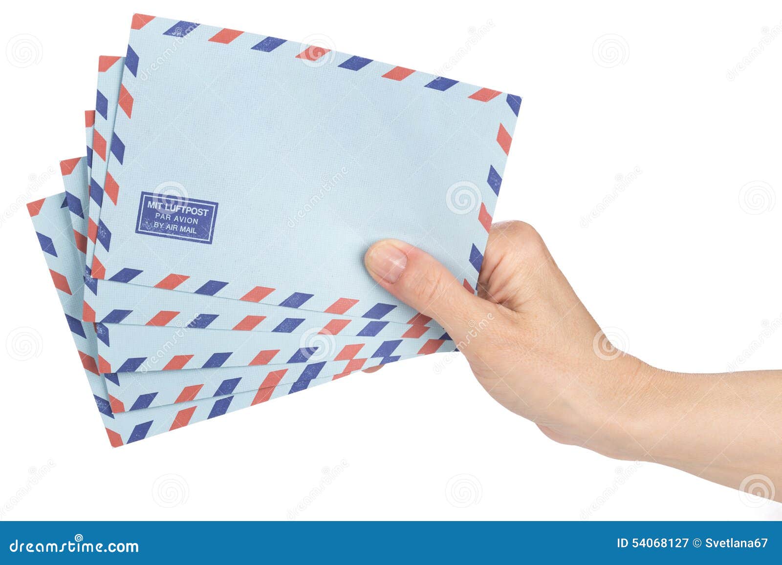 Female Hand Holding Air Mail Envelopes Stock Image - Image of writing ...
