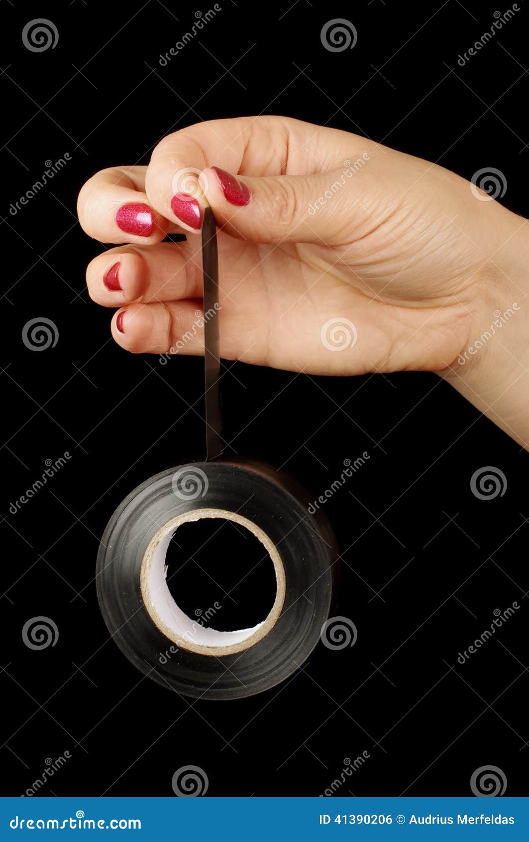 Female Hand Holding Black Gaffer Tape Roll Stock Photo - Image of ...
