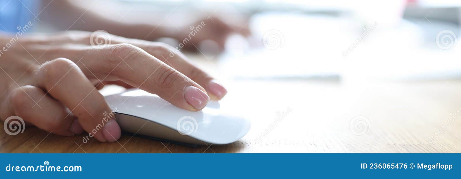 Female Hand Holding Computer Mouse and Typing on Computer Keyboard ...
