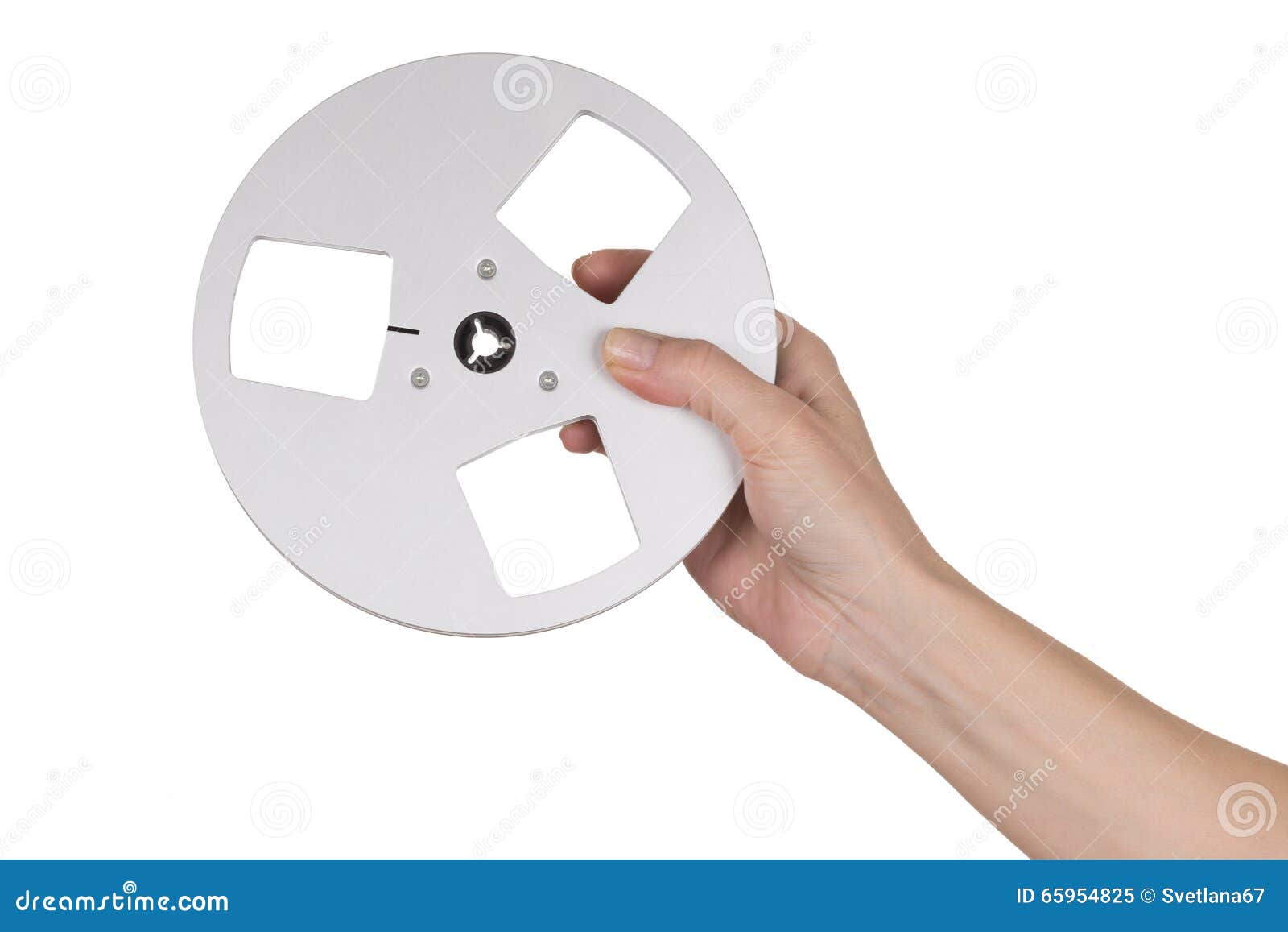 Female Hand Holding Empty Reel of Tape Recorder Stock Image - Image of ...