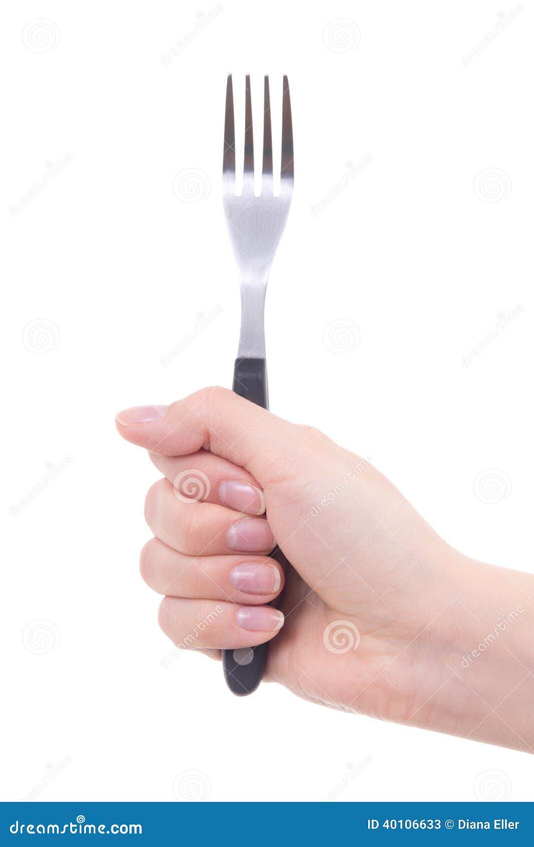 Female Hand Holding Fork Isolated on White Stock Image - Image of ...