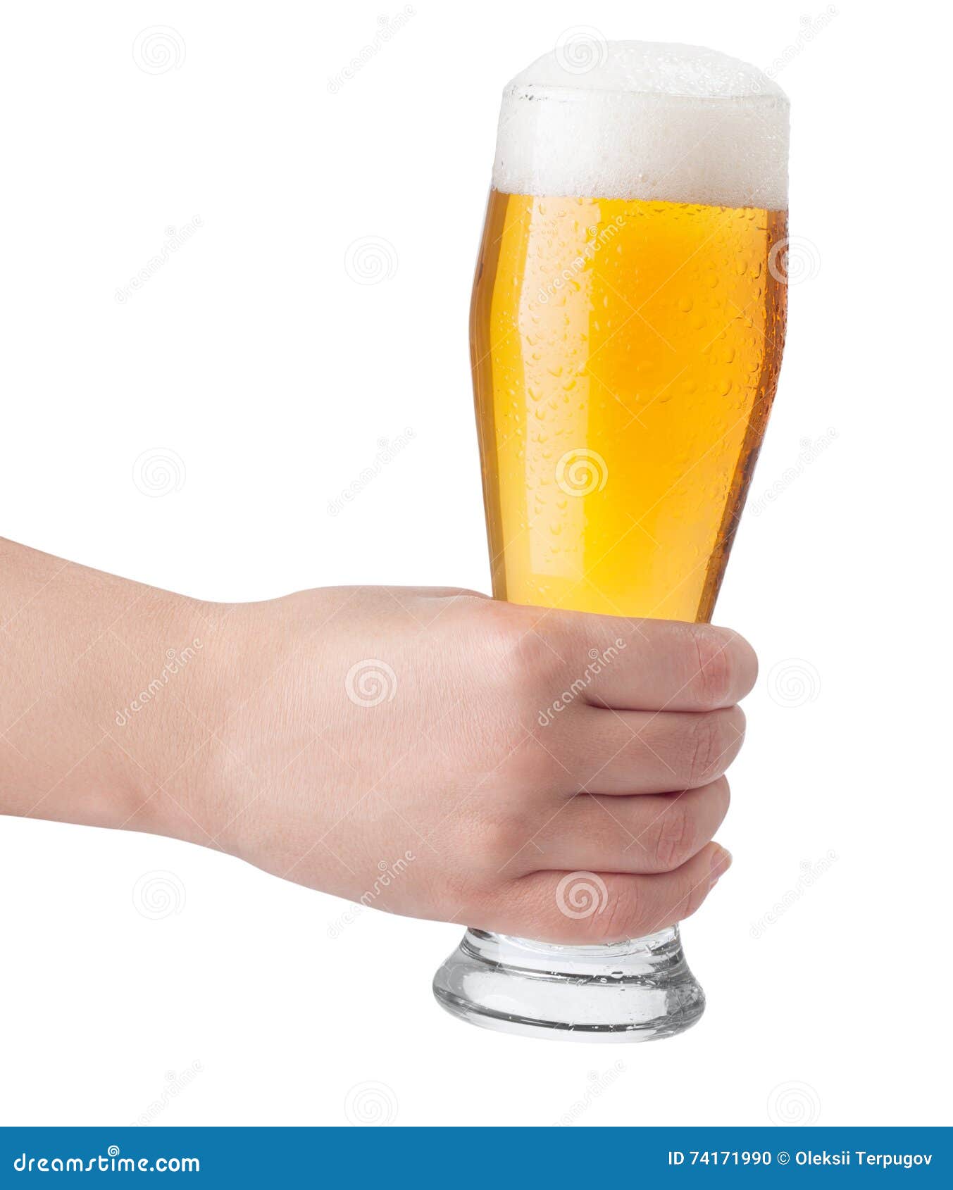 Female Hand Holding Glass Of Beer Isolated On White Background Stock