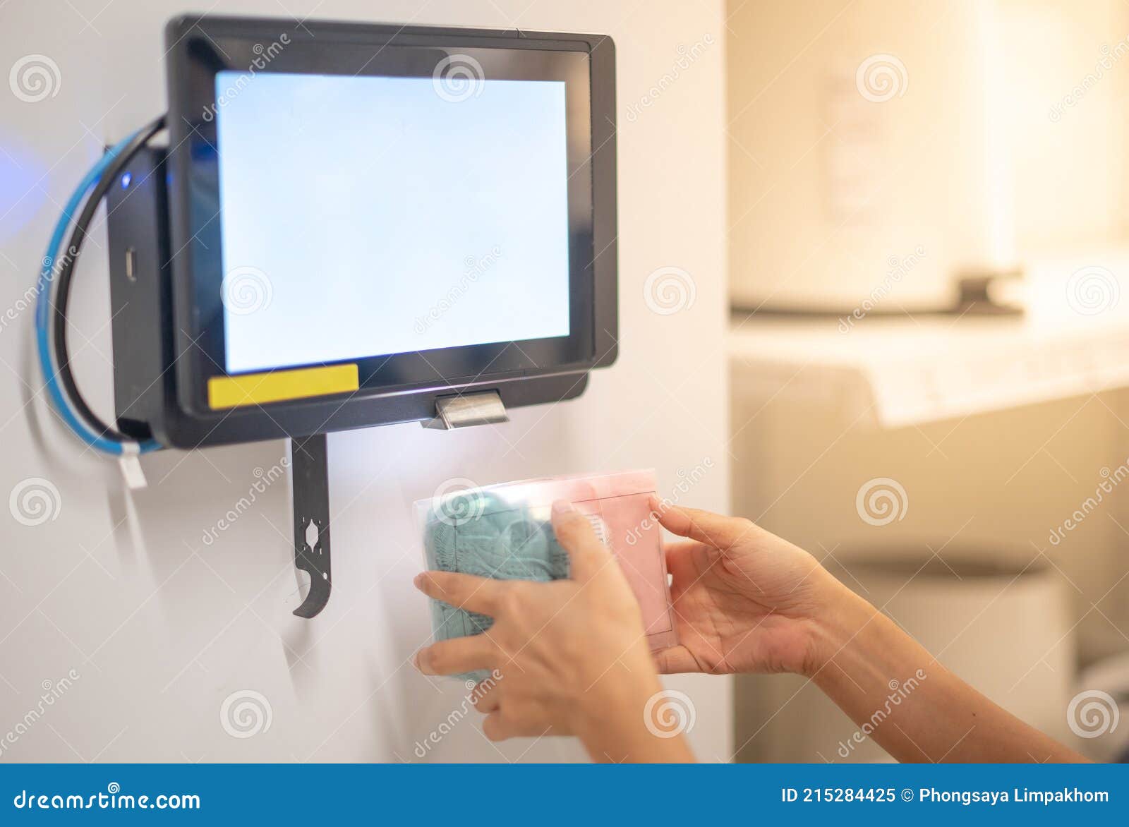 Female Hand Holding Goods Scanning Barcode on Information Machine for ...