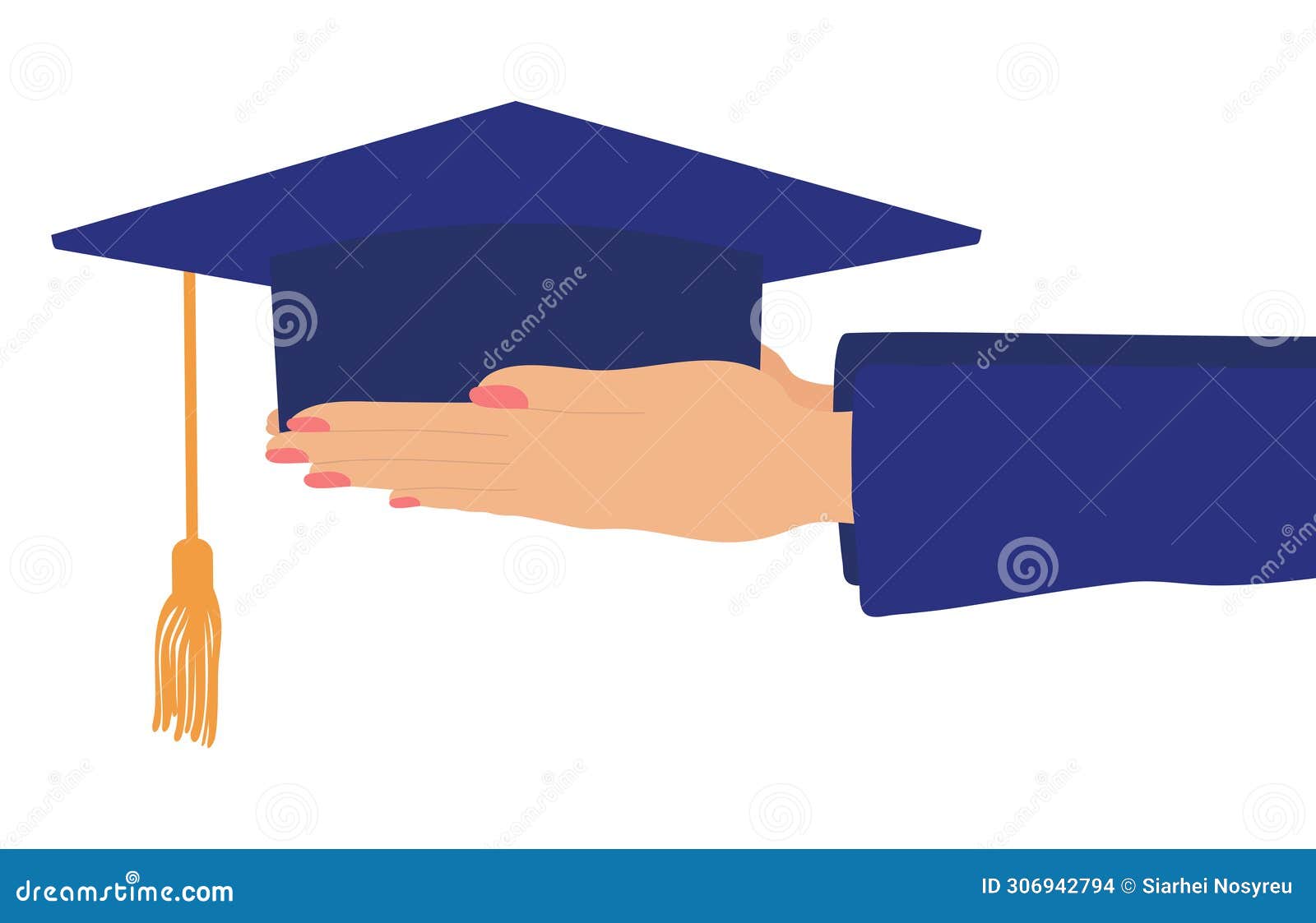 Female Hand Holding Graduation Cap. Vector Illustration Stock Vector ...