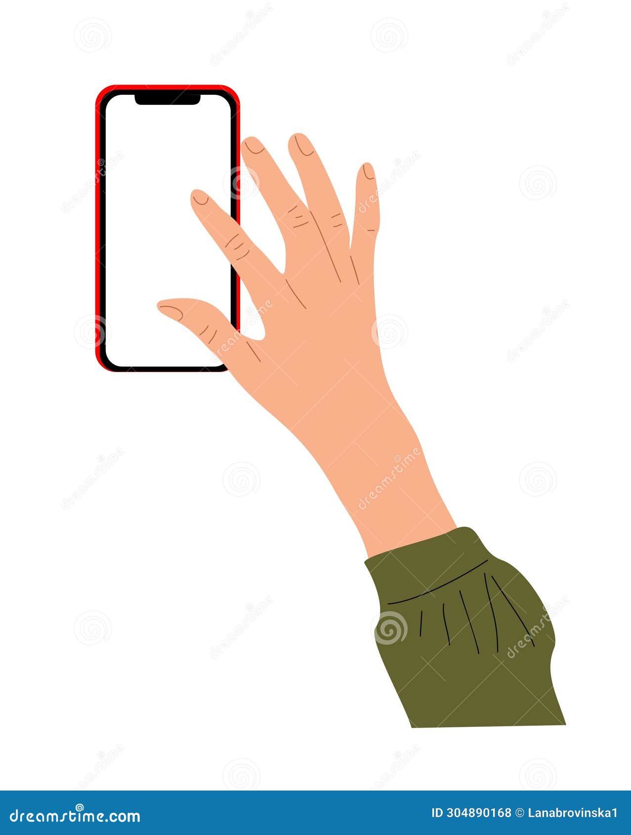 Female Hand Holding Mobile Phone Vector Isolated Stock Illustration