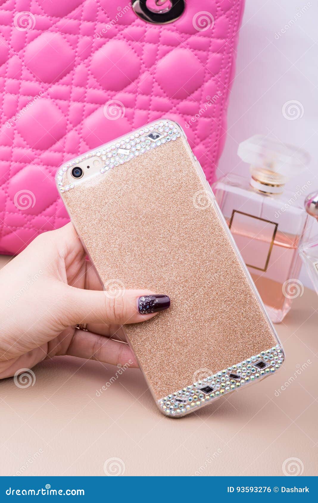 Female Hand Holding Phone Case Stock Photo - Image of branch, fashion ...