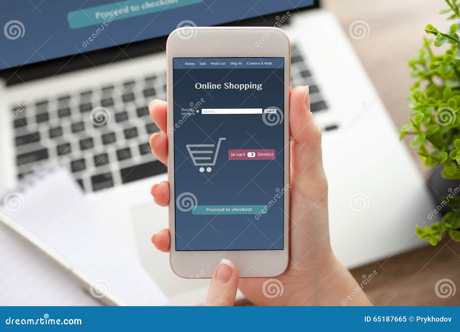 Female Hand Holding Phone with Online Shopping on the Screen Stock ...