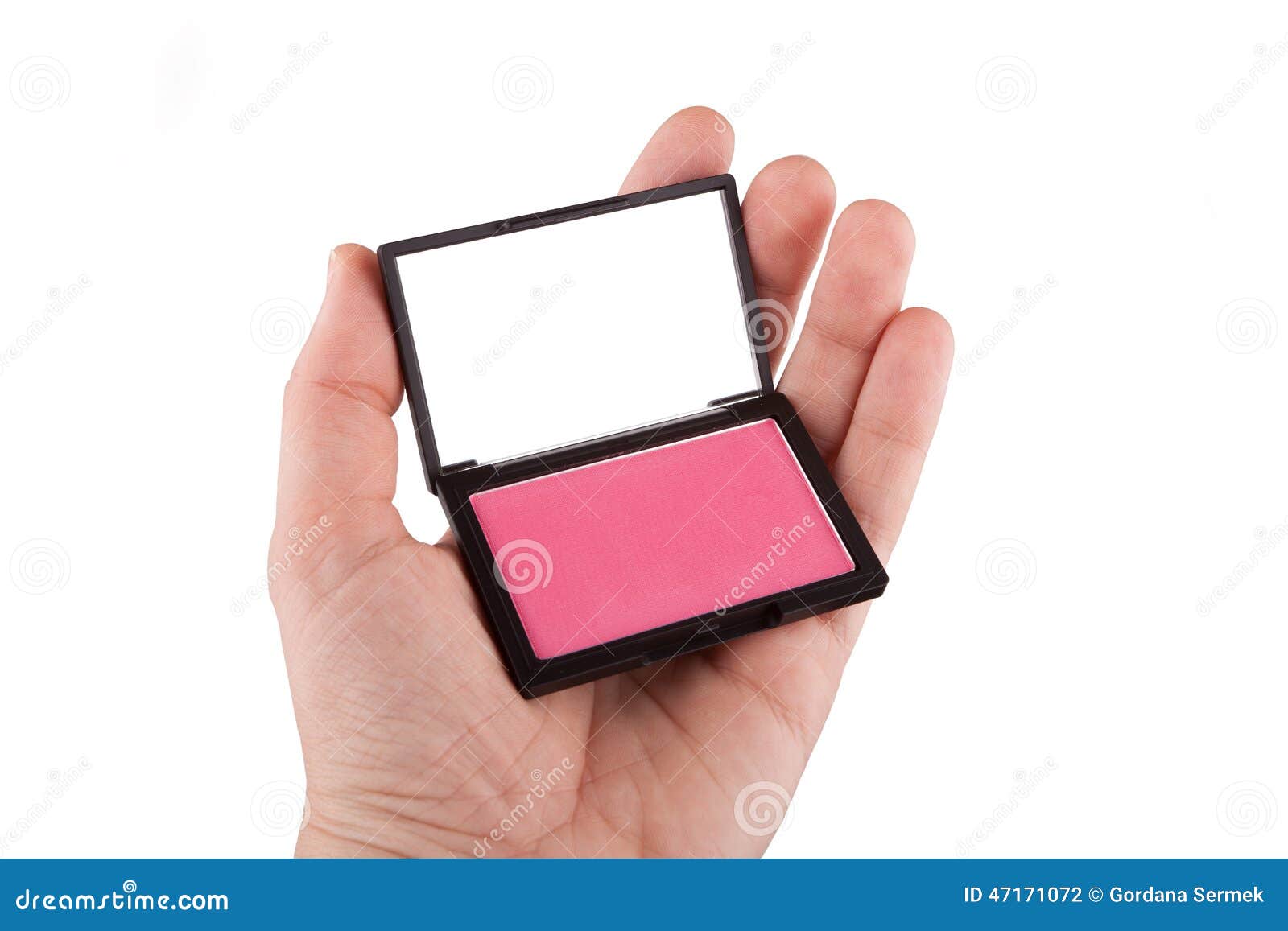 Female Hand Holding a Pink Blush Stock Photo - Image of brown ...