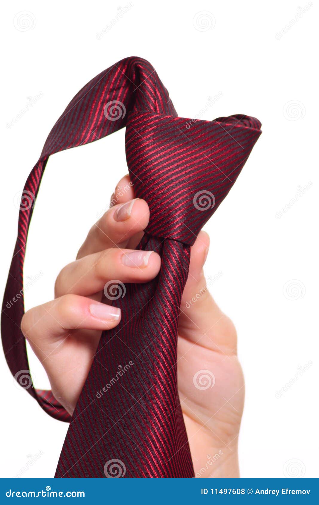 Female Hand Holding a Red Tie with Fastened Knot Stock Photo - Image of ...